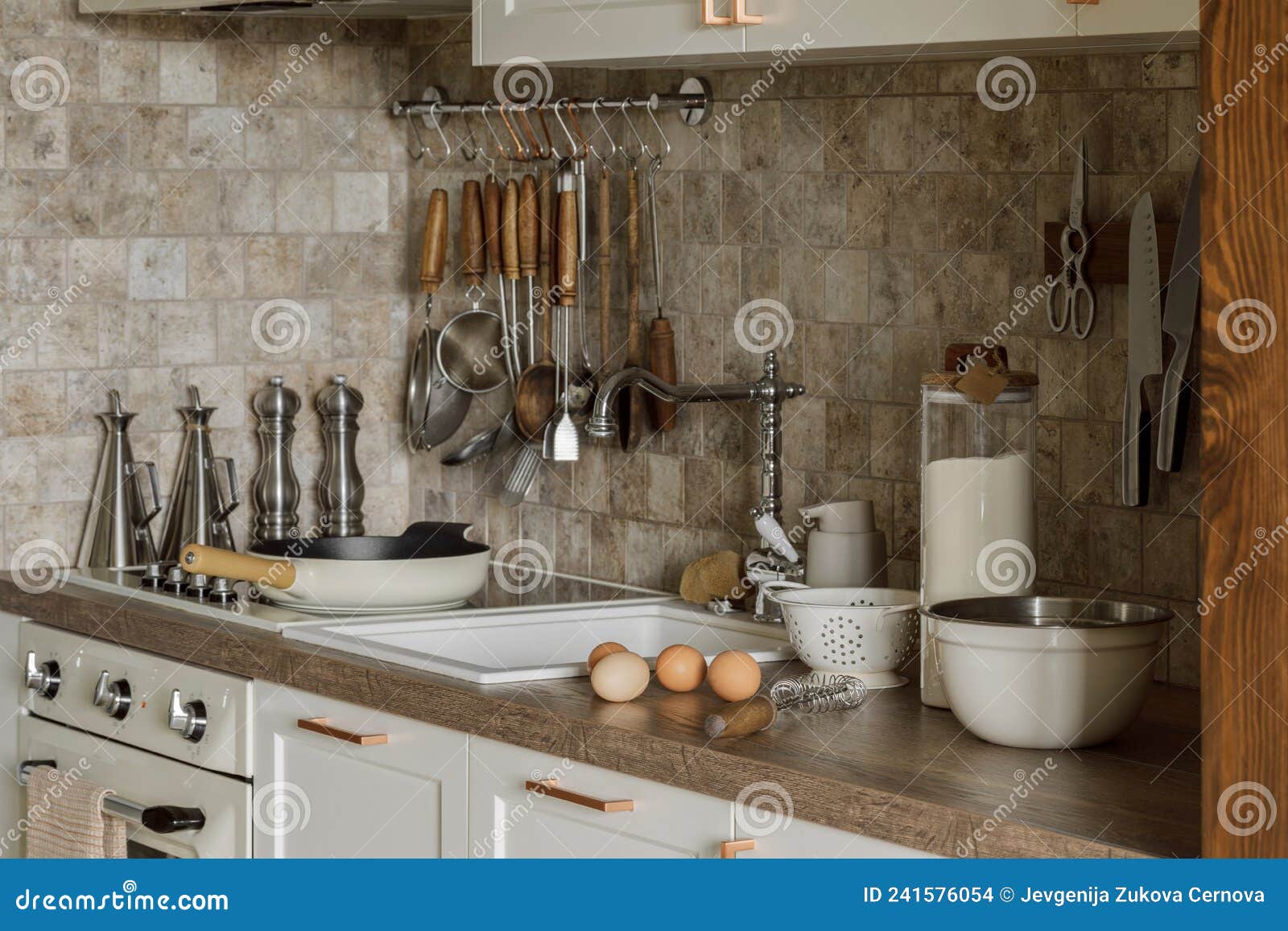 Modern Kitchen Utensils in Contemporary Kitchen Interior. Comfortable ...