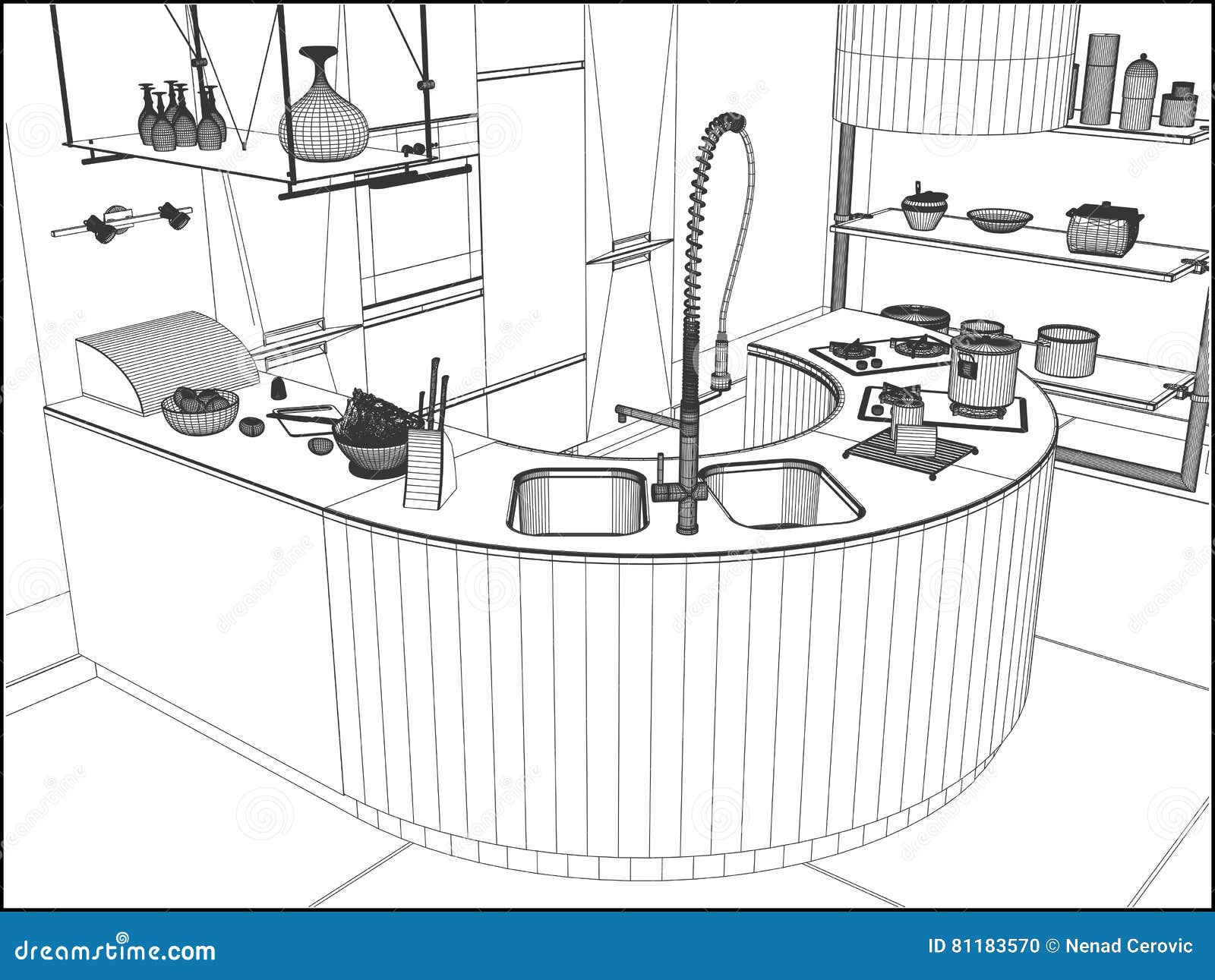 Modern Kitchen Vector stock vector. Illustration of table - 81183570
