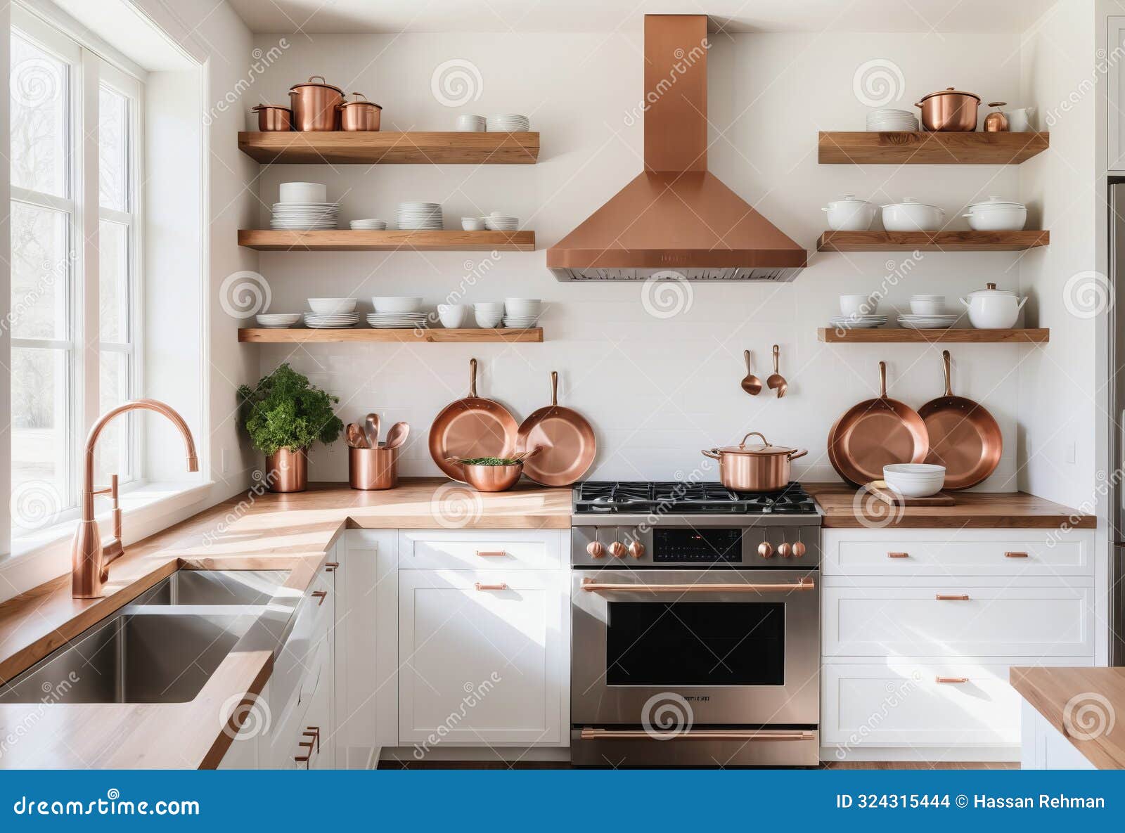 Modern Kitchen with White Cabinets and Steel Accents Stock Illustration ...