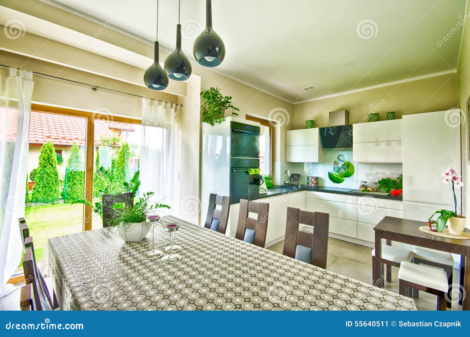 Modern Kitchen Wide Angle HDR Image Stock Image - Image of lighting ...