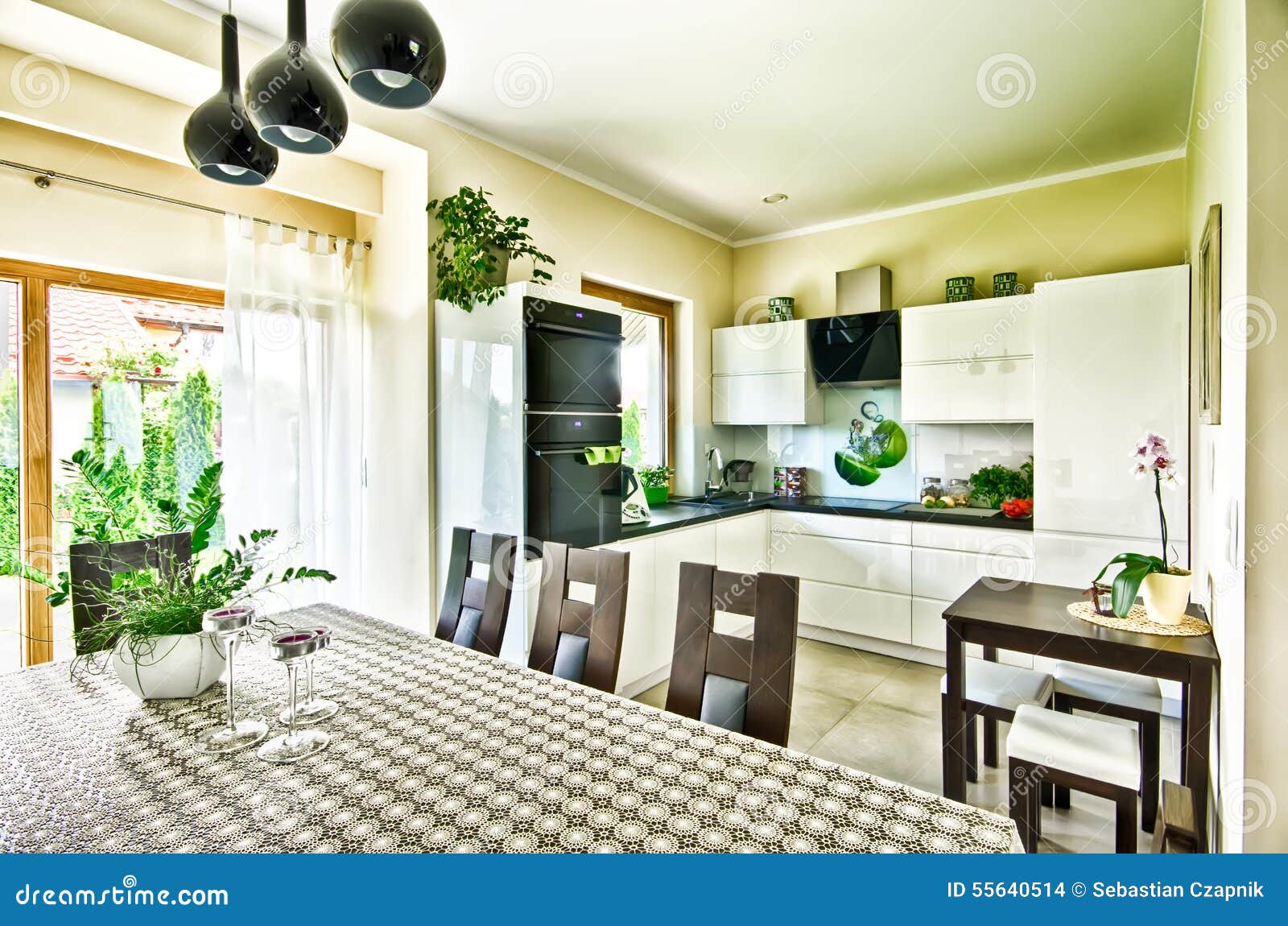 Modern Kitchen Wide Angle HDR Image Stock Photo - Image of interior ...