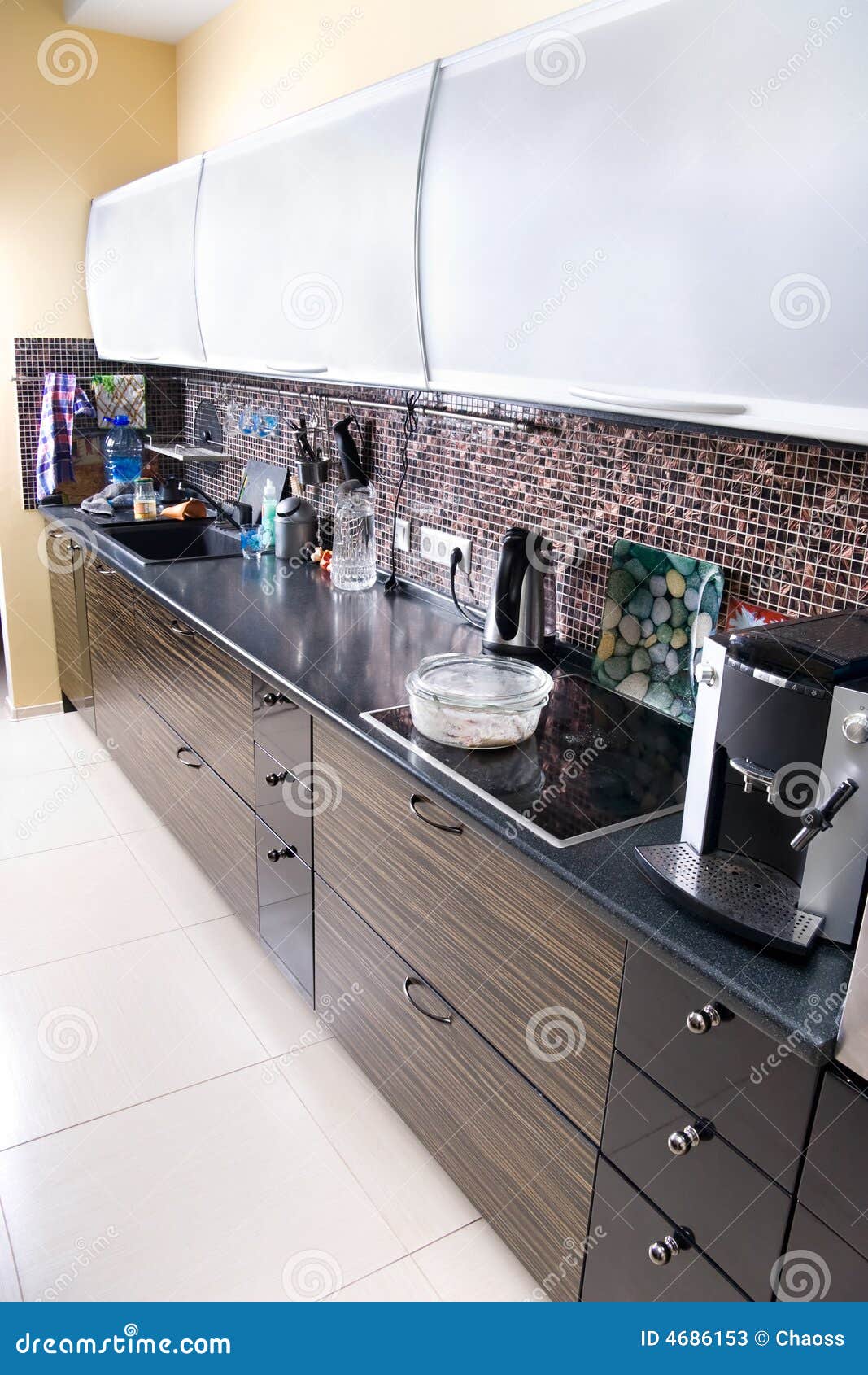 Modern Kitchen Wide Angle View Stock Image - Image of house, modern ...