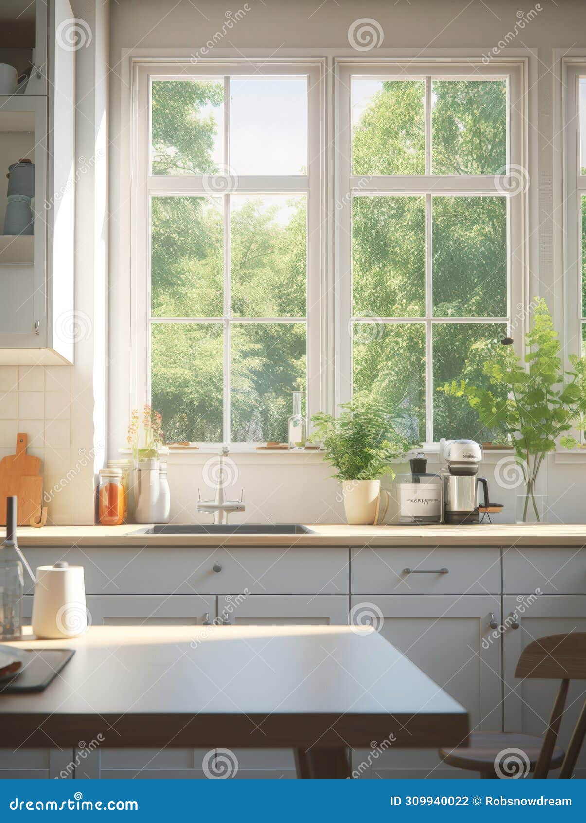 Modern Kitchen Window, with Clean Work Surface Stock Illustration ...