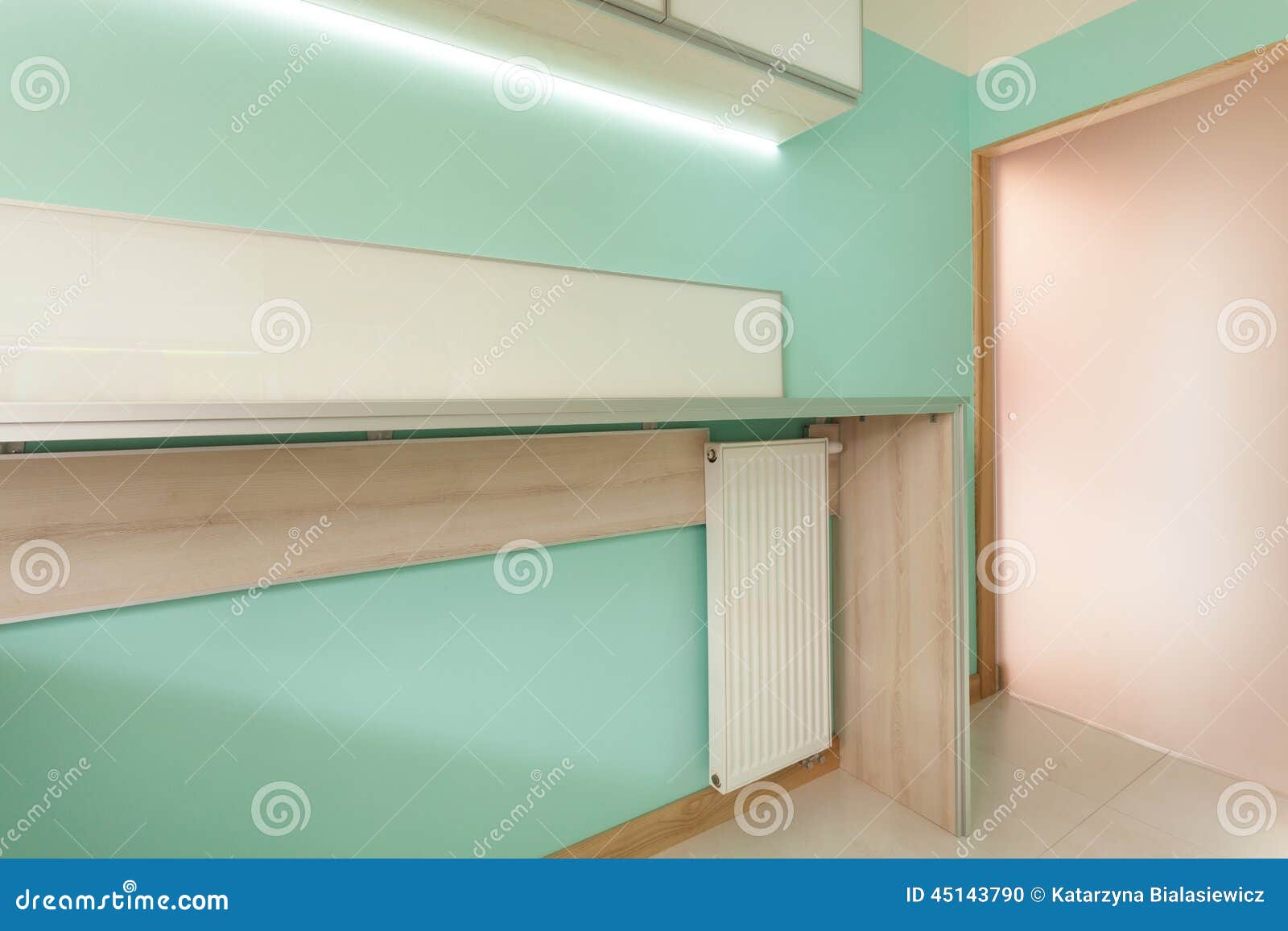 Modern Kitchen with Wooden Worktop Stock Photo - Image of pastel ...