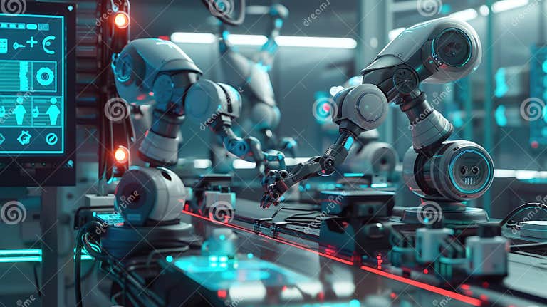 Modern Lab with Cuttingedge Robots Conducting Hightech Work in Advanced Science and Technology ...