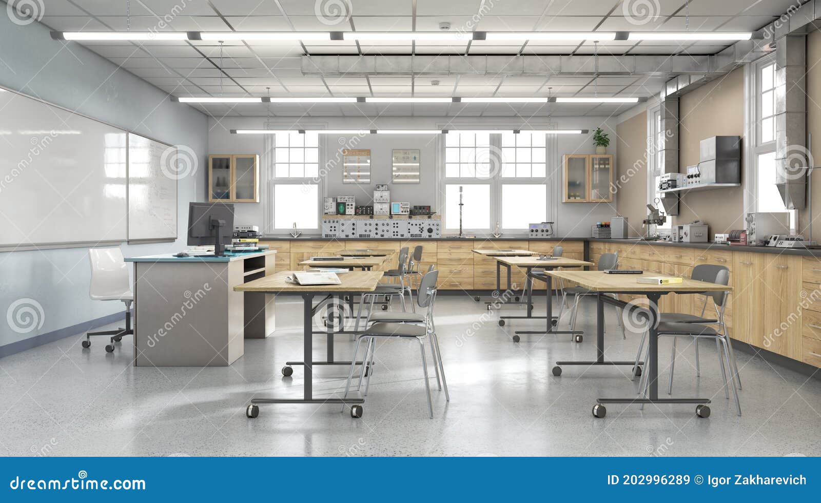 Modern Laboratorium Klaslokaal . Middelbare School. Stock Illustratie ...