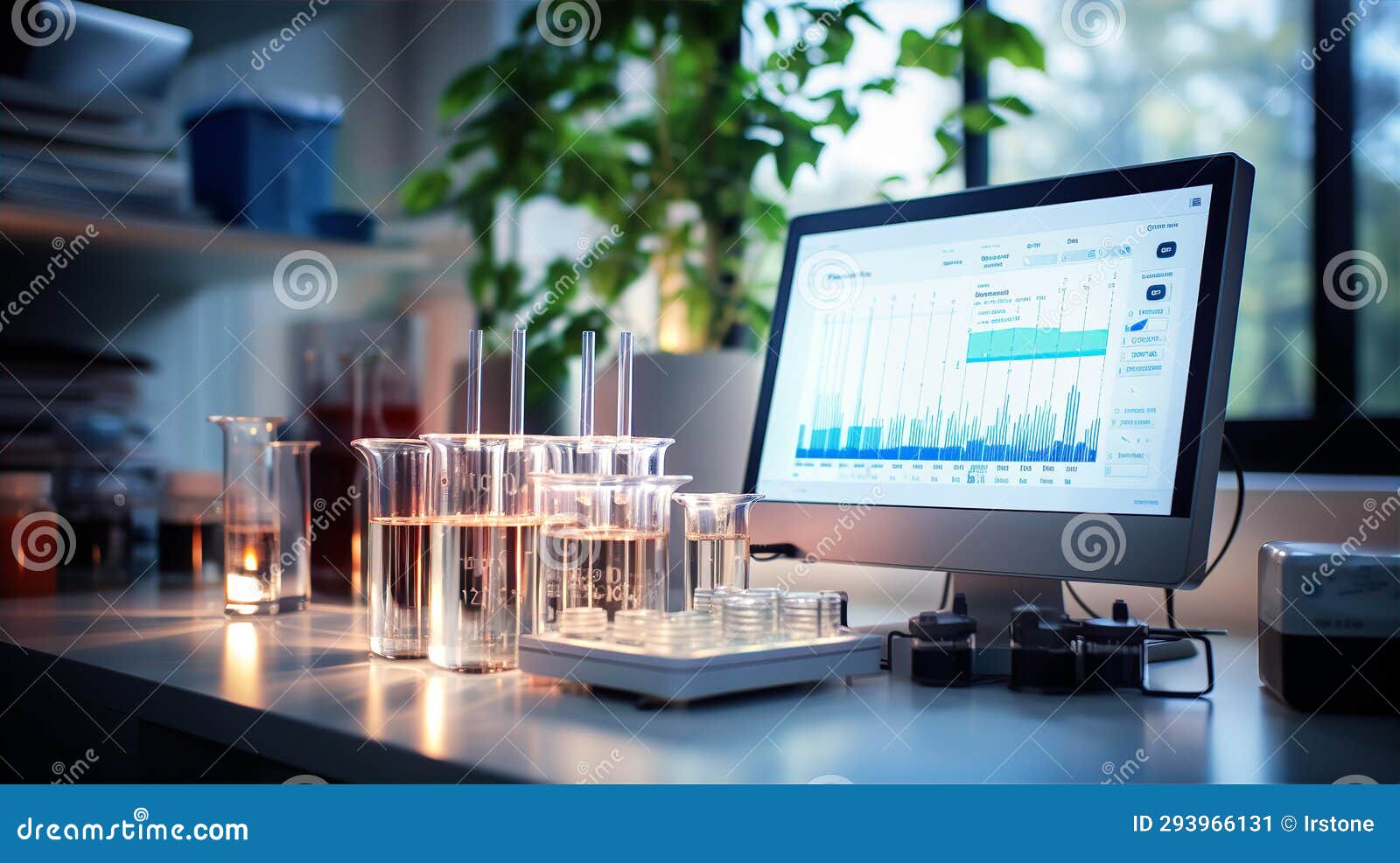 Modern Laboratory with Computer Running through Research. Computer ...