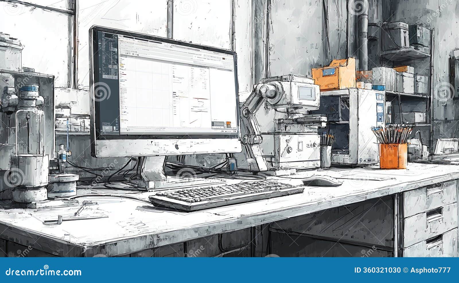 Modern Laboratory Desk Setup with Computer and Scientific Equipment ...