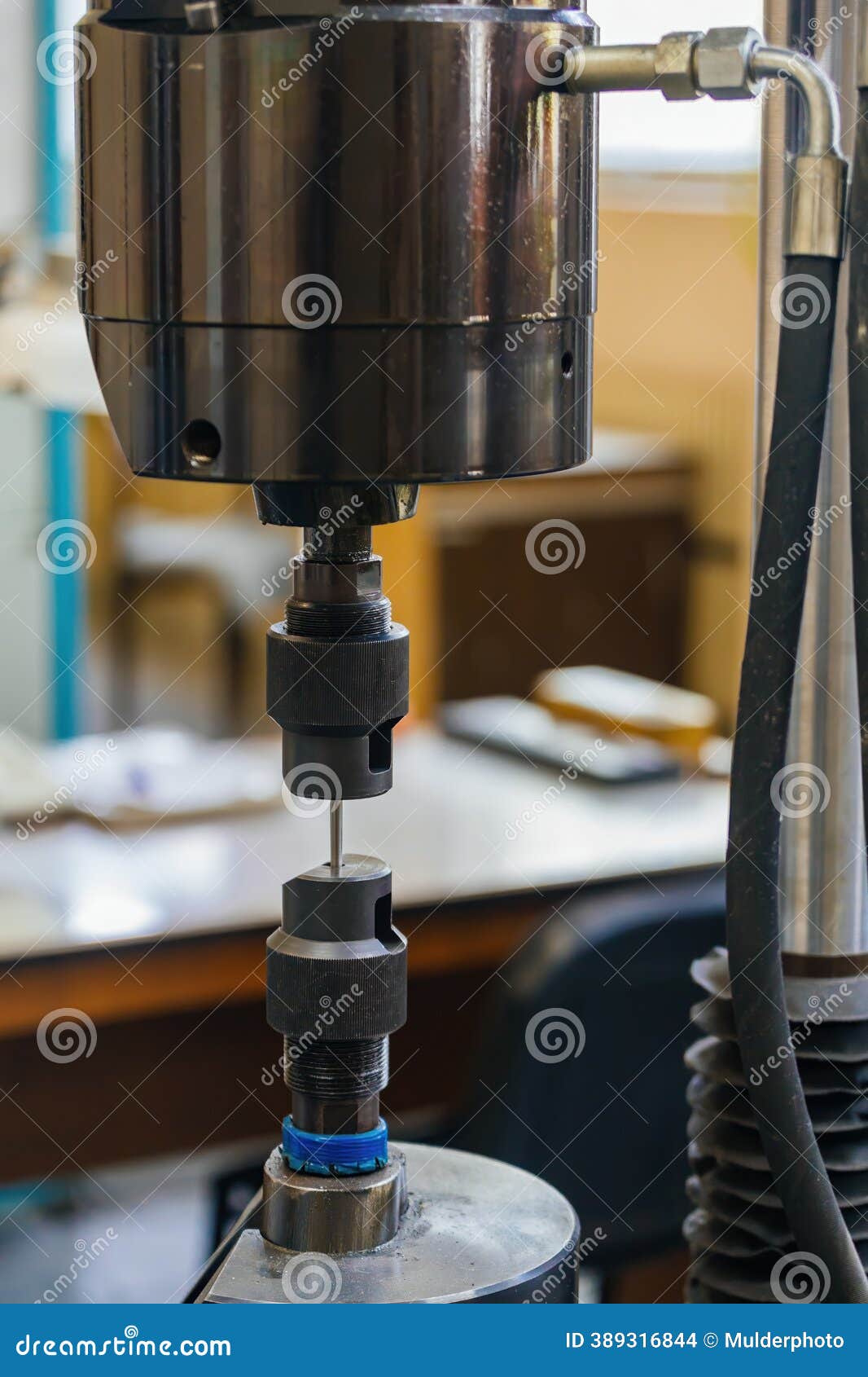 Metal Sample Is Tested For Compressive Strength. Footage. Close-up Of ...