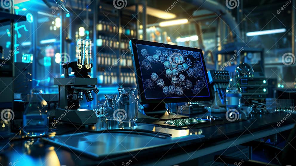 A Modern Laboratory Featuring a Computer Screen with Molecular ...