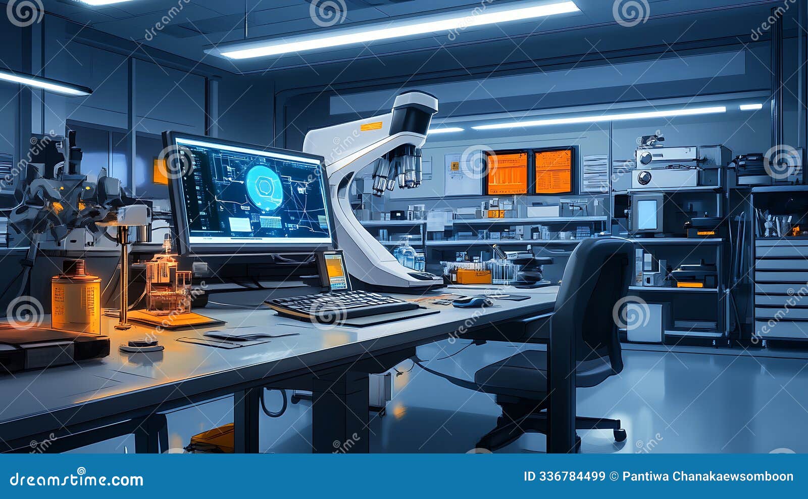 Modern Laboratory Interior with High-Tech Equipment Stock Illustration ...