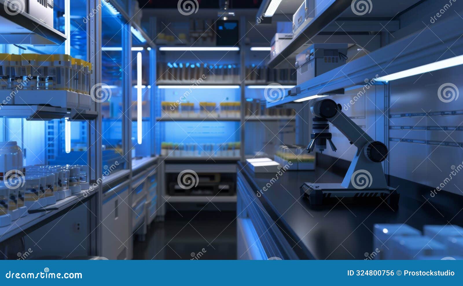 Modern Laboratory Interior with Microscope Stock Photo - Image of tubes ...
