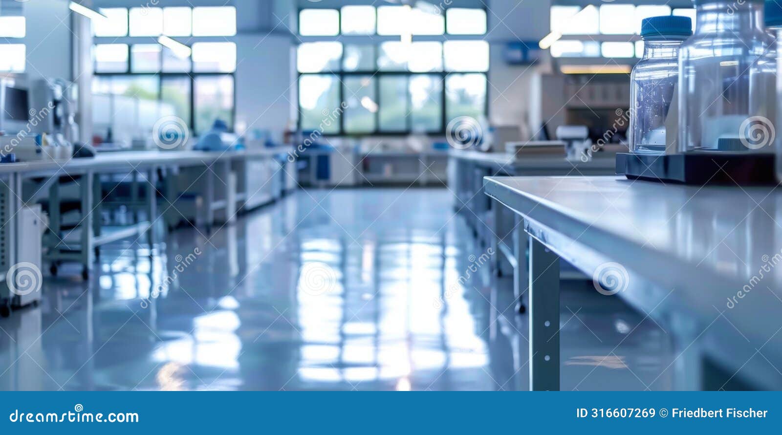 Modern Laboratory Interior with Shiny Floors, Spacious Workstations ...