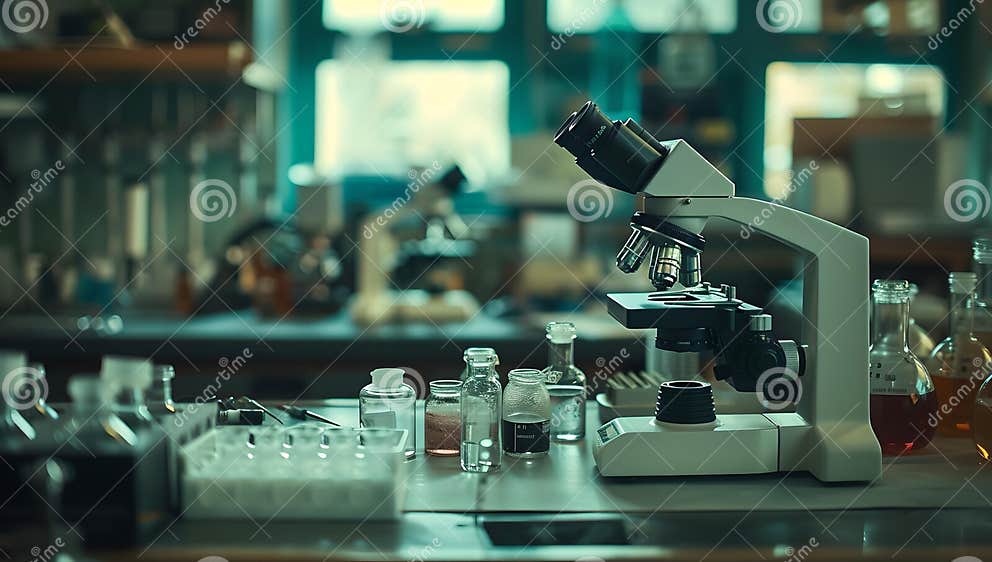 Modern Laboratory with Microscope and Various Scientific Equipment ...