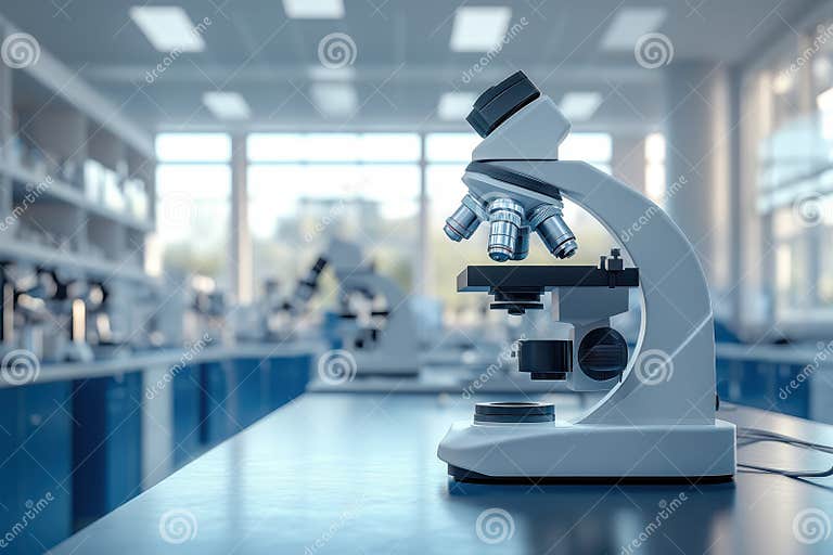 Modern Laboratory Setting Featuring a Microscope during Daylight Hours ...