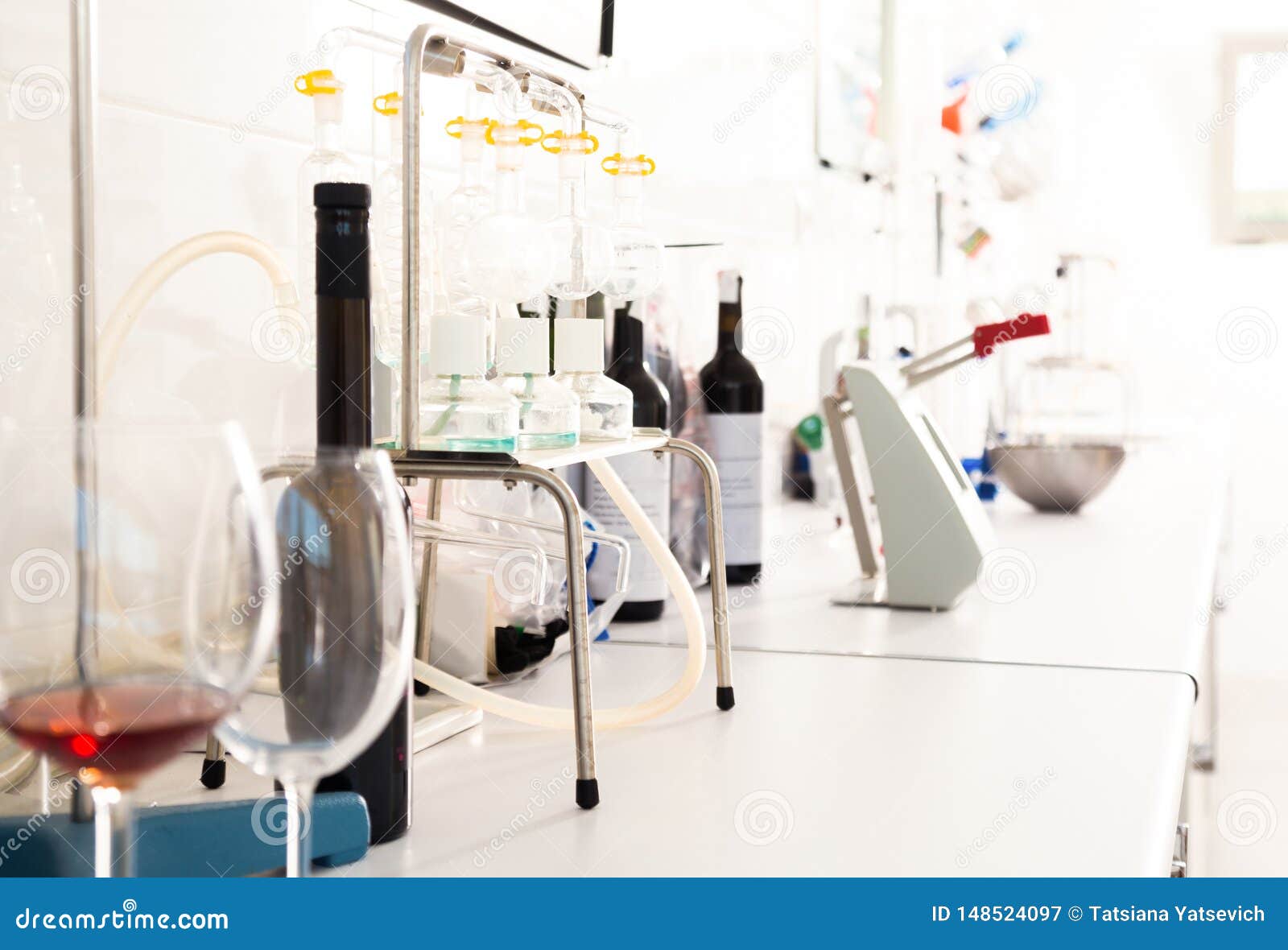 Modern Laboratory of Winery. Checking Acidity of Wine and Organoleptic ...