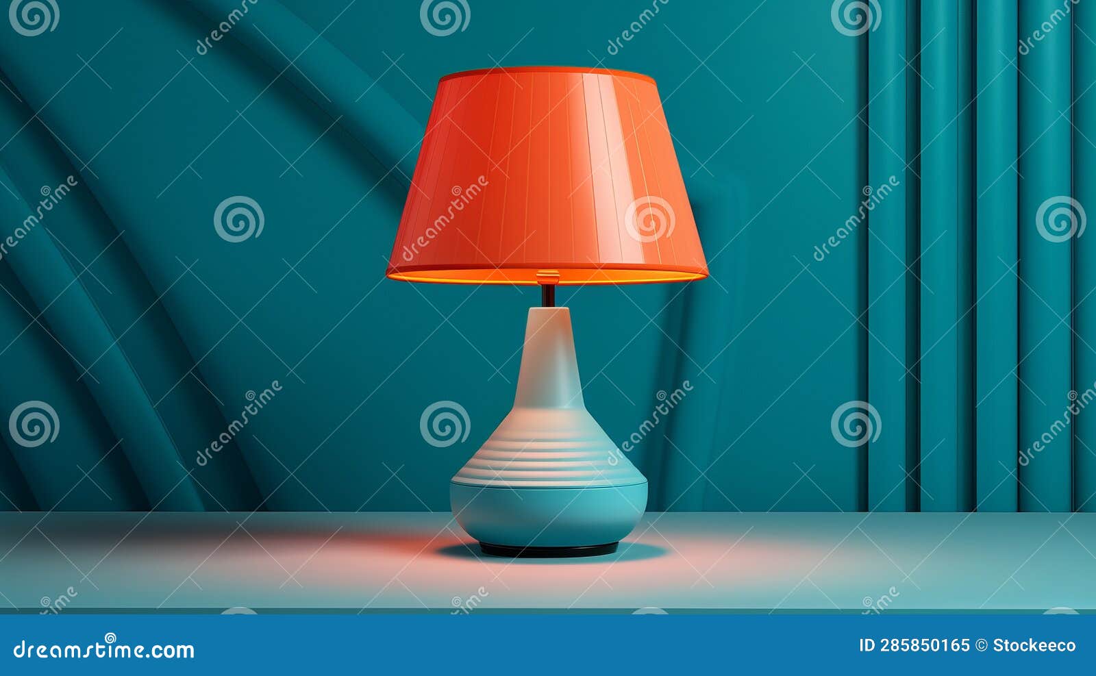 Modern Lamp 3d Rendering with Orange Shade on Blue Paper Background ...