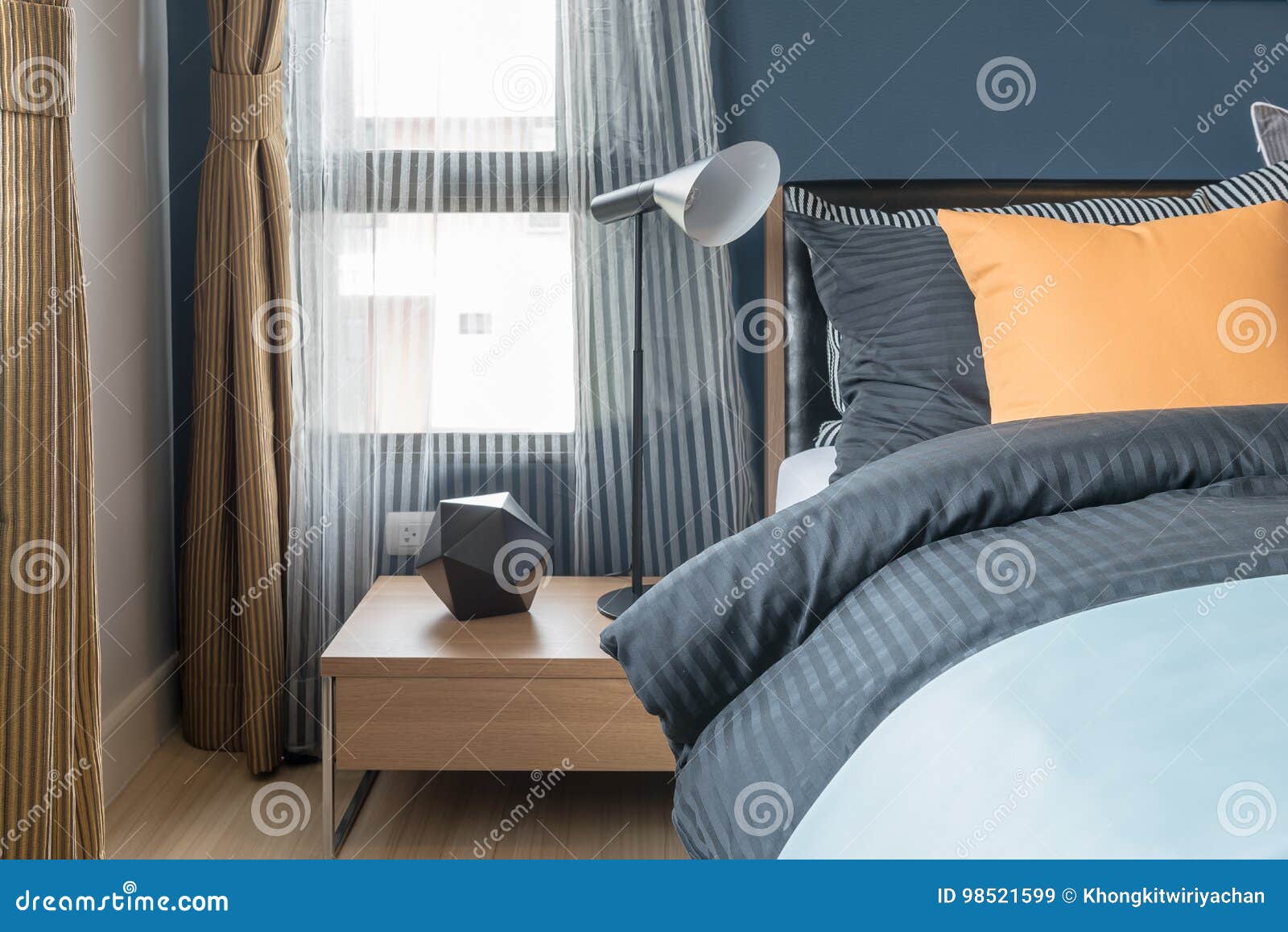 Modern Lamp Style on Table Side in Modern Bedroom Stock Image - Image ...