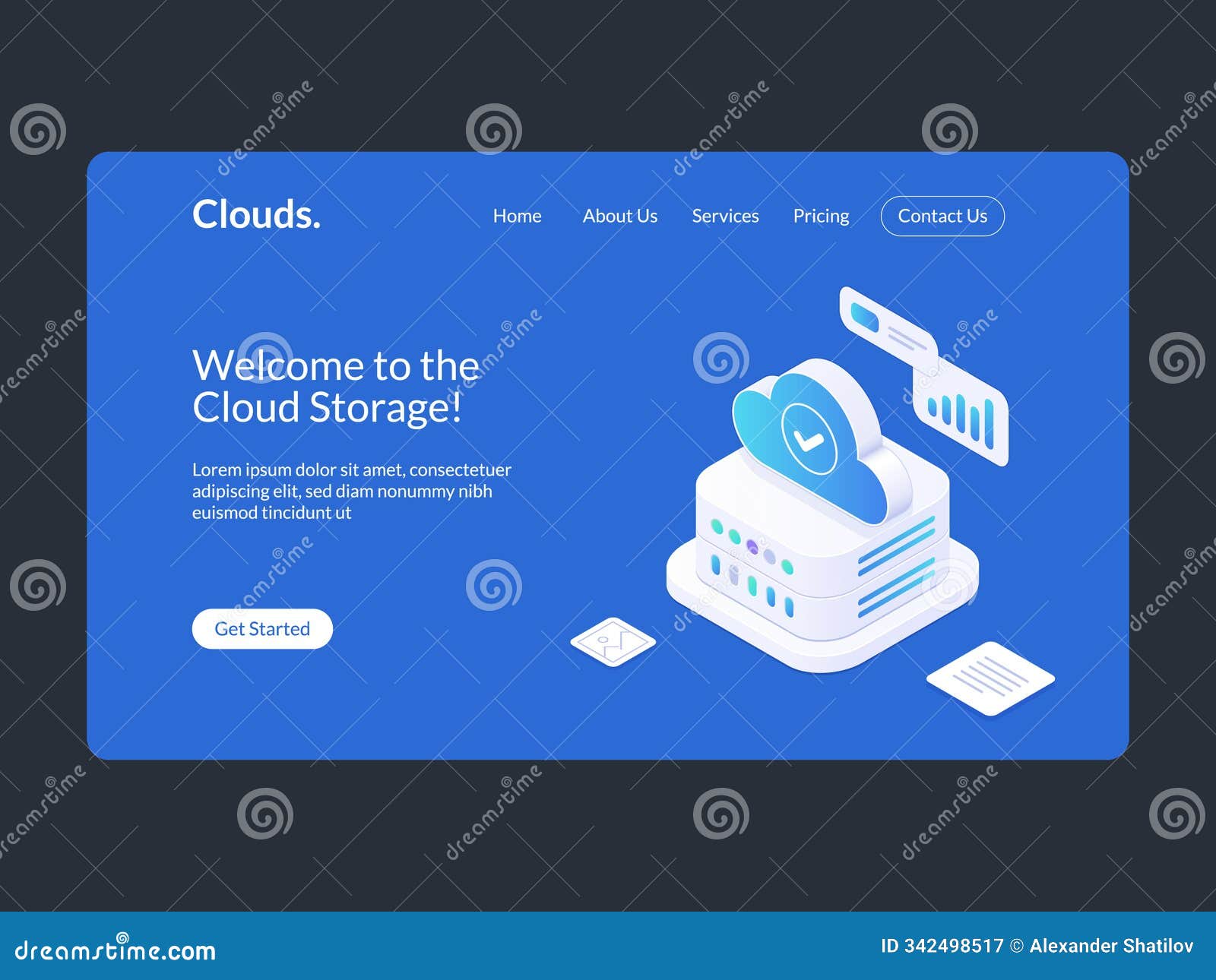 Modern Landing Page Design with Isometric Cloud Storage Server Rack and ...