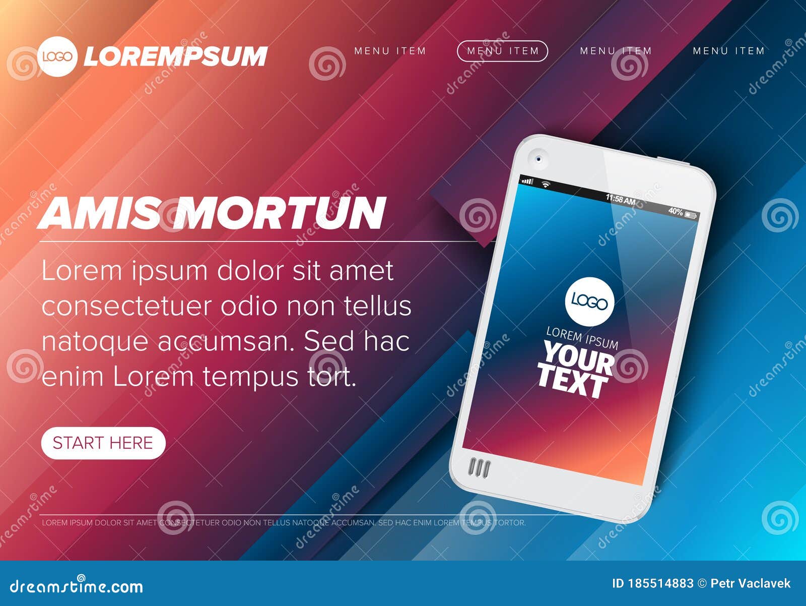 Modern Landing Web Page Template with Smartphone Stock Vector ...