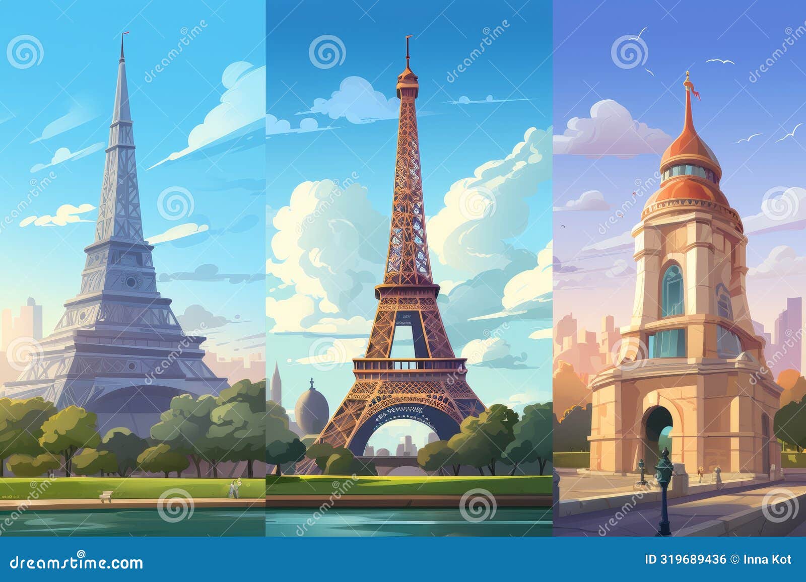 Modern Landmarks Vector Illustrations Eiffel Tower In Paris And Sydney ...