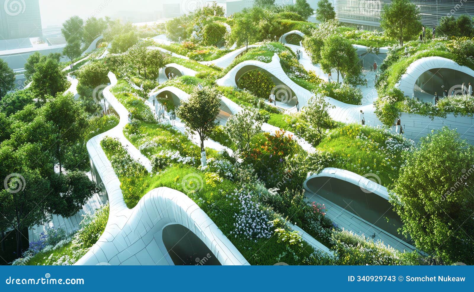 Modern Landscape with Greenery and Unique Architectural Design Stock ...