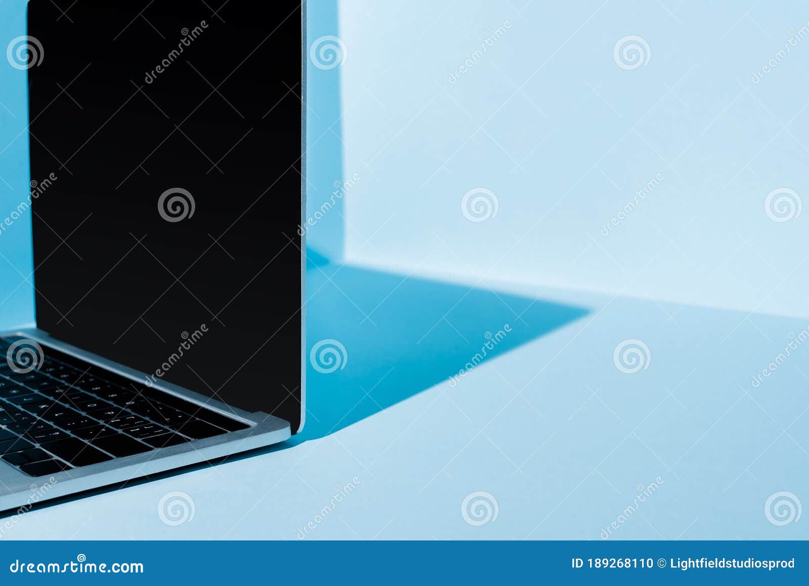 Laptop with Blank Screen at Blue Stock Photo - Image of laptop ...