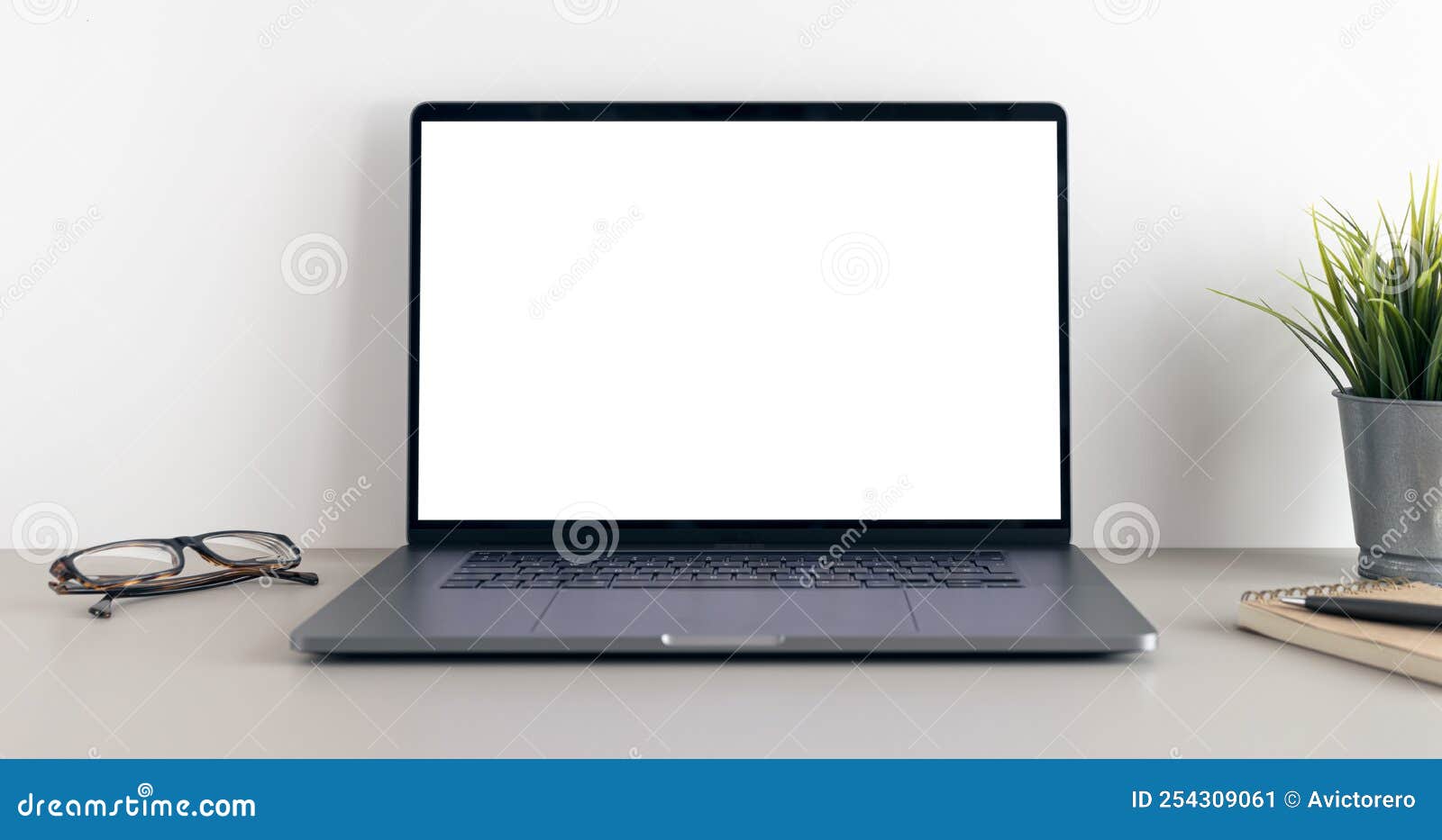 Modern Laptop with Blank White Screen on Minimalist Desk Stock Image ... Modern Laptop with Blank White Screen on Minimalist Desk Stock Image ...
