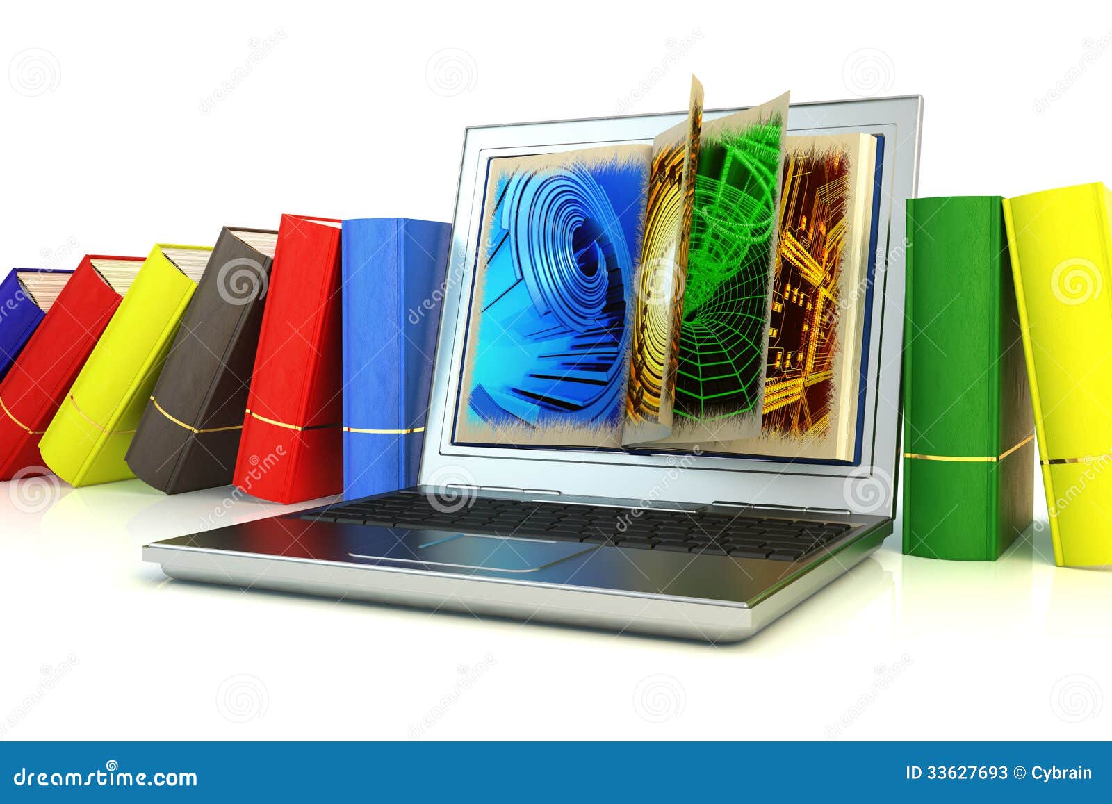 Modern Laptop between Books Stock Illustration - Illustration of ebook ...
