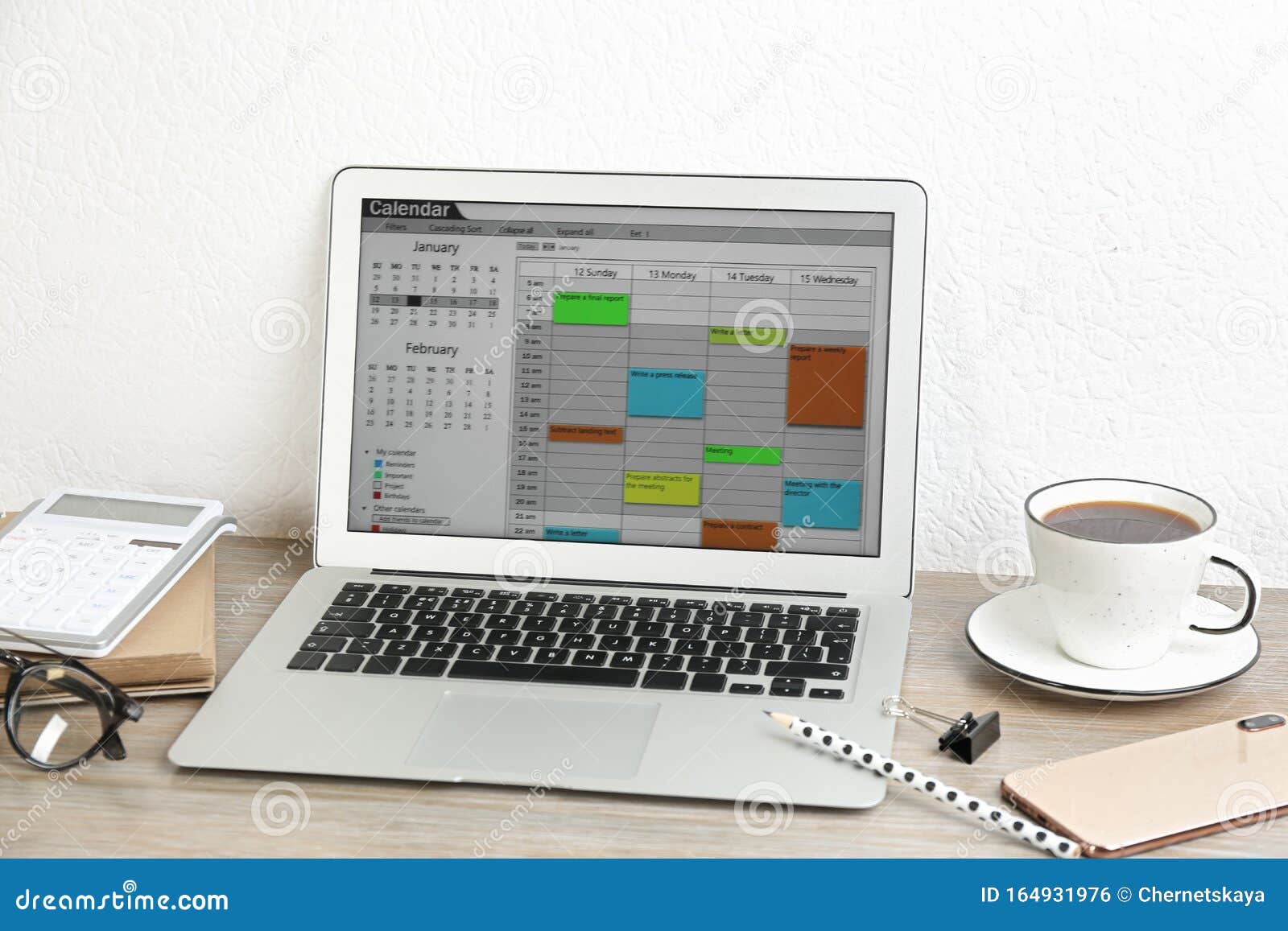 Modern Laptop with Calendar App Stock Photo - Image of desk, business ...