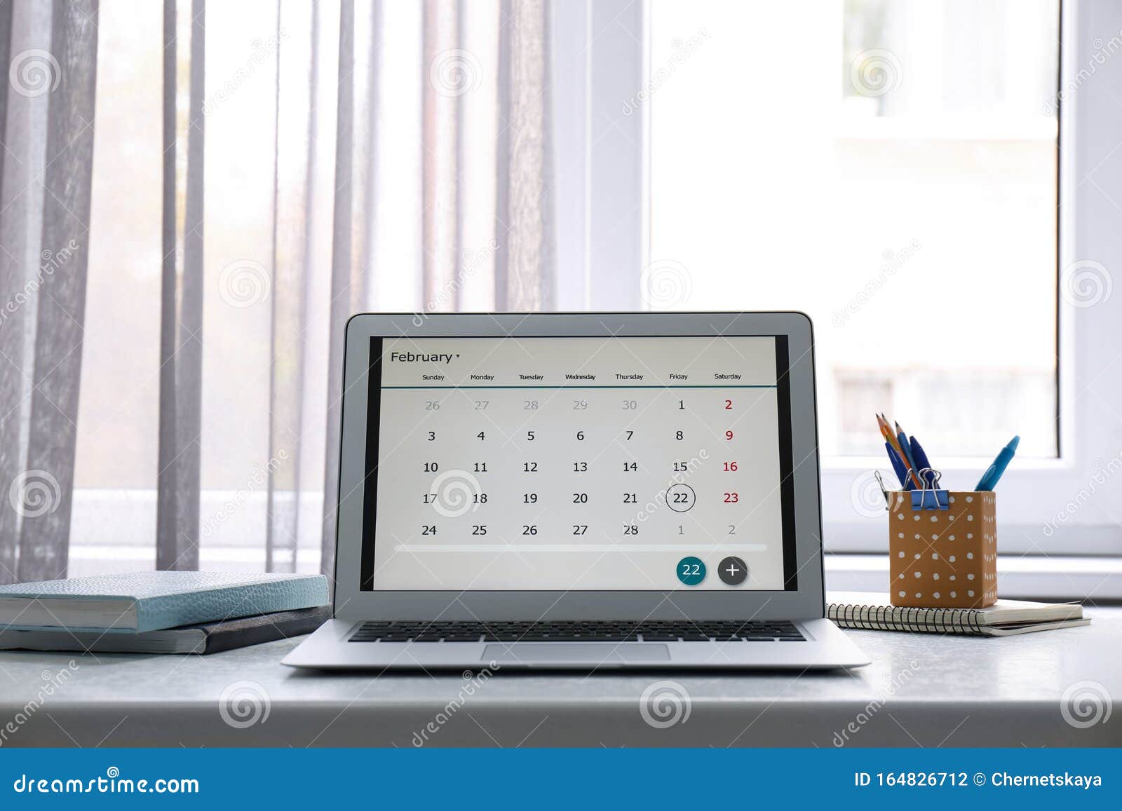 Modern Laptop with Calendar on Screen Stock Photo - Image of device ...