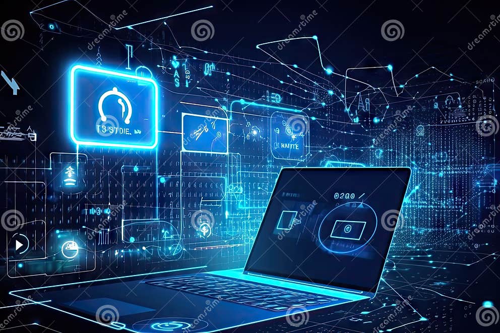 Modern Laptop Caught in the Swirling Vortex of Data Nanotechnology and ...