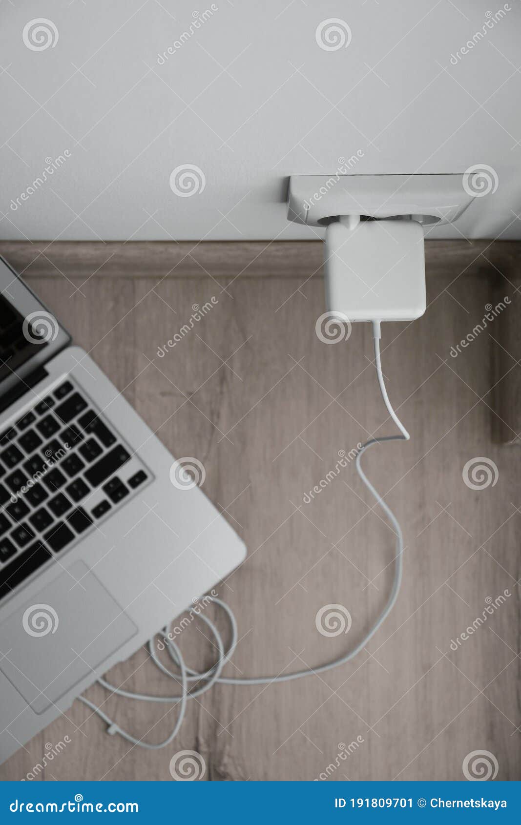Laptop Charging from Electric Socket, Top View Stock Image - Image of ...
