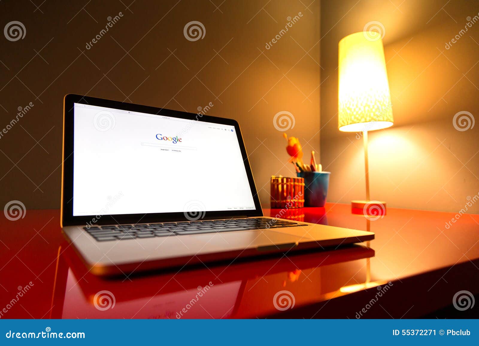 Modern Laptop Closeup on Red Modern Desk Editorial Photo - Image of ...