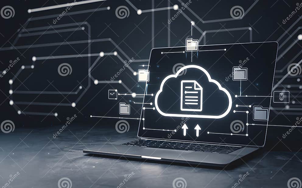 Modern Laptop Cloud Computing Digital File Storage Network Technology ...
