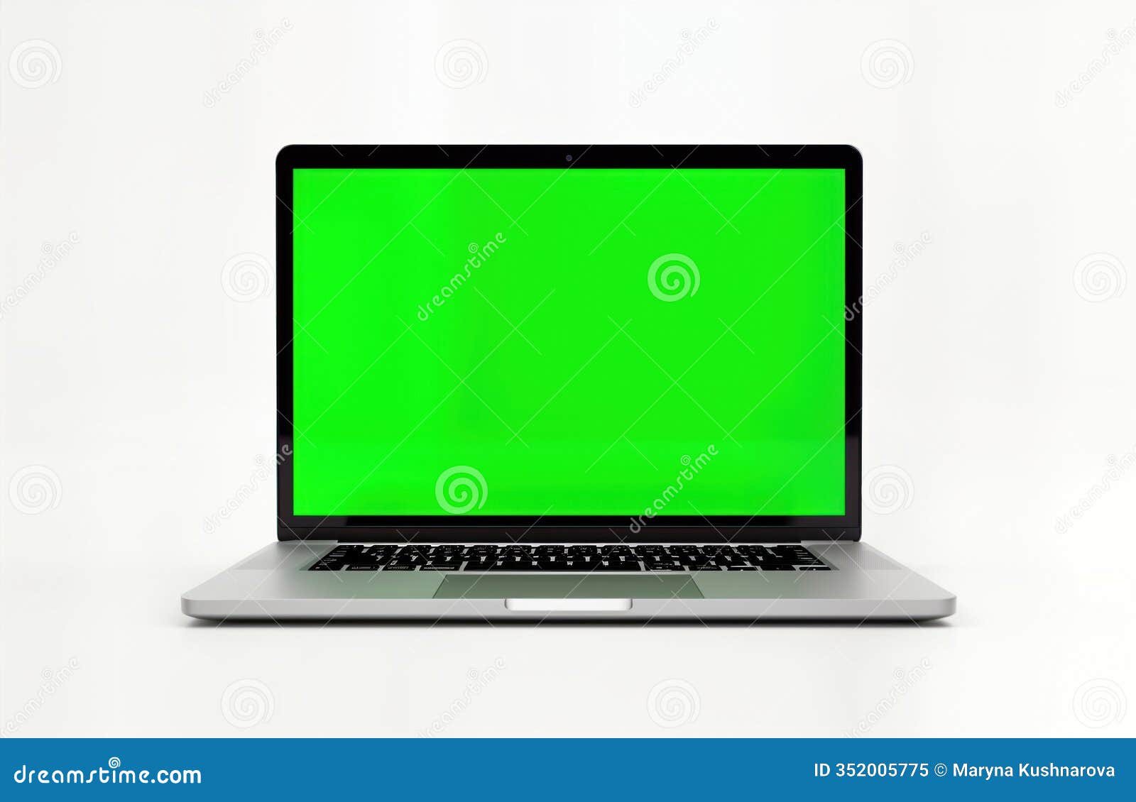 Modern Laptop Computer with Blank Green Screen on White Background ...