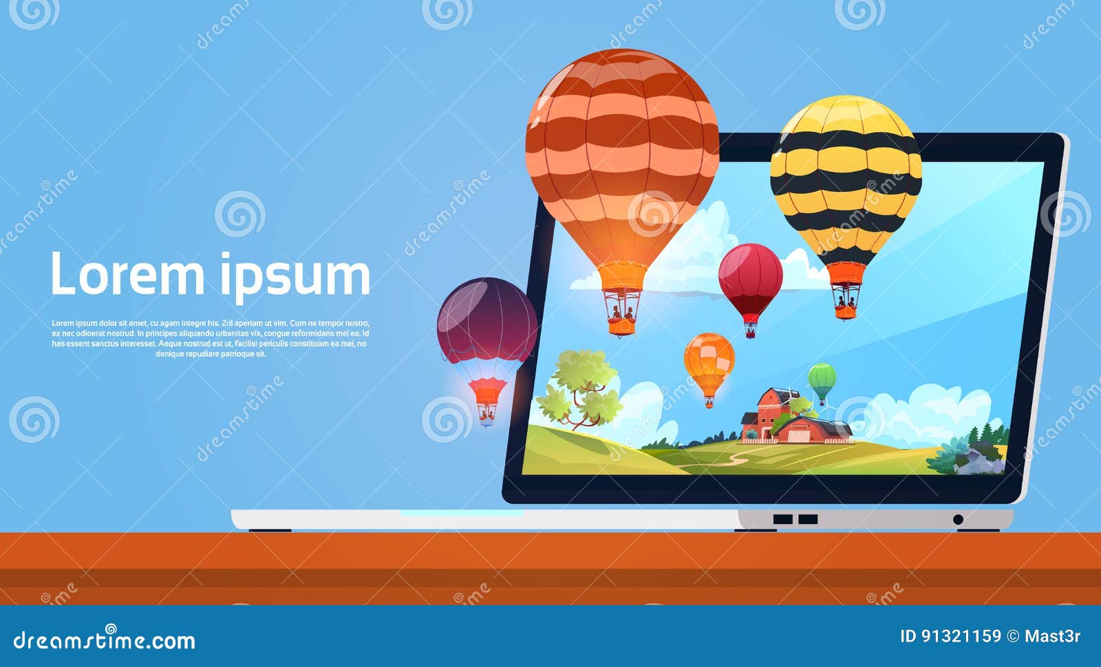 Modern Laptop Computer with Colorful Air Balloons Flying in Sky Image ...