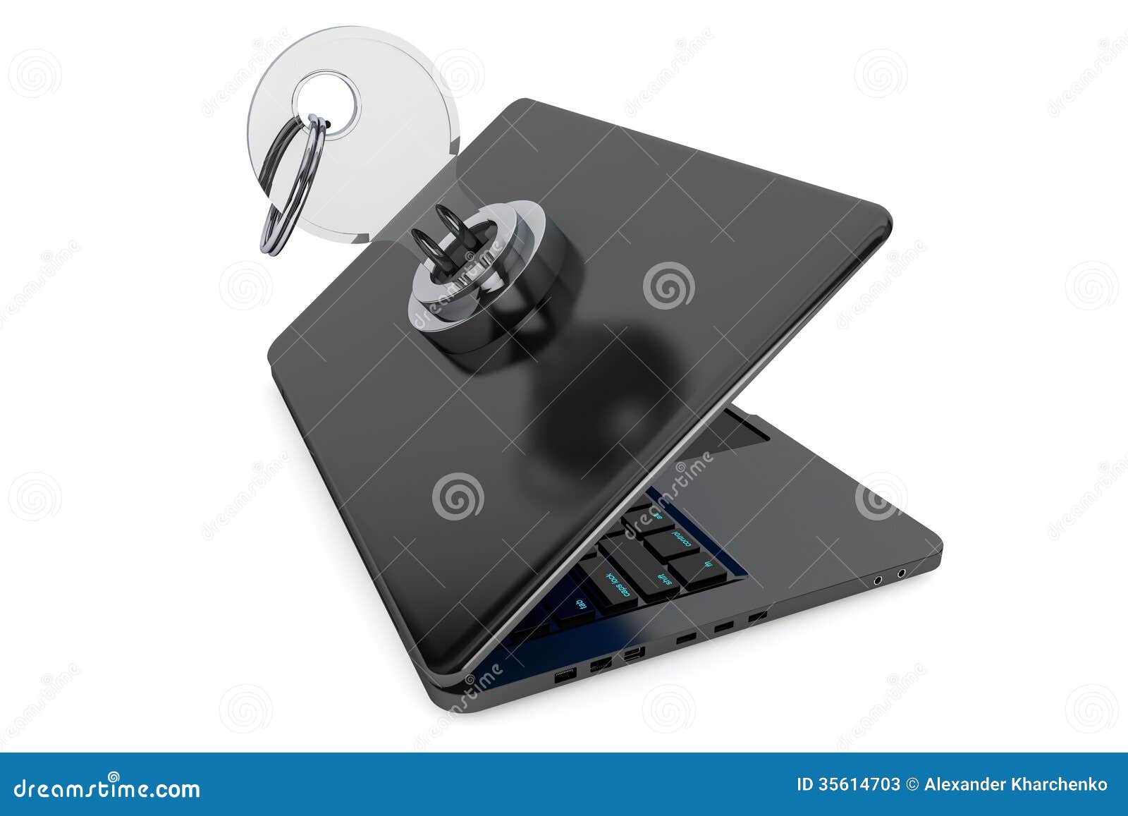 Modern Laptop Computer Locked by Key Stock Illustration - Illustration ...
