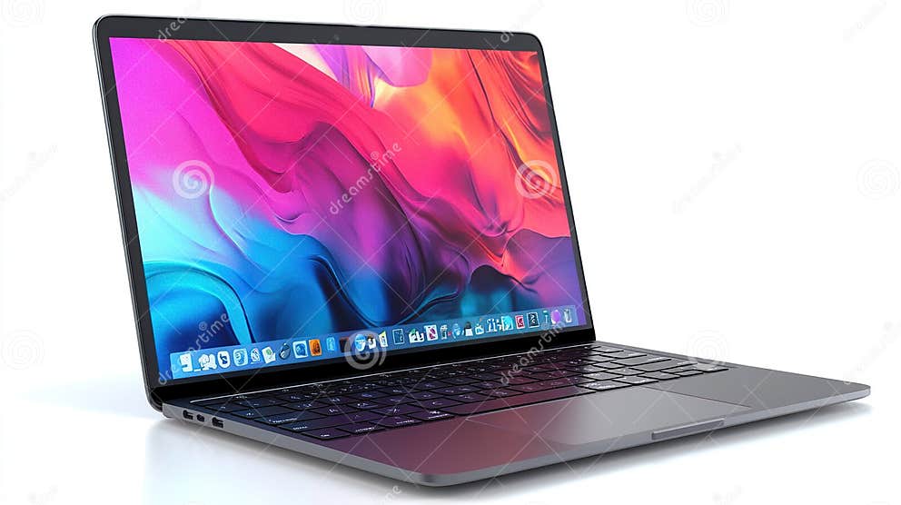 Modern Laptop Computer with Vibrant Abstract Wallpaper Displayed on ...