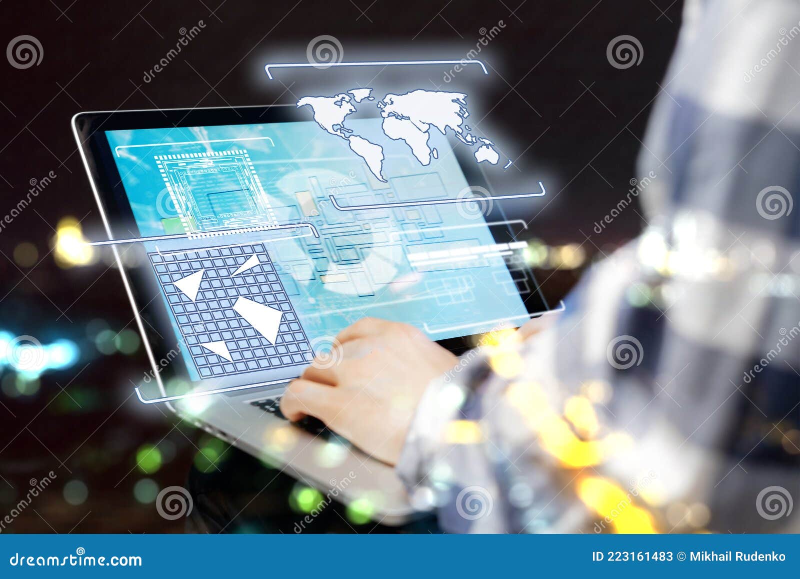 Modern Laptop with 3d Hud on the Table B Stock Image - Image of buttons ...