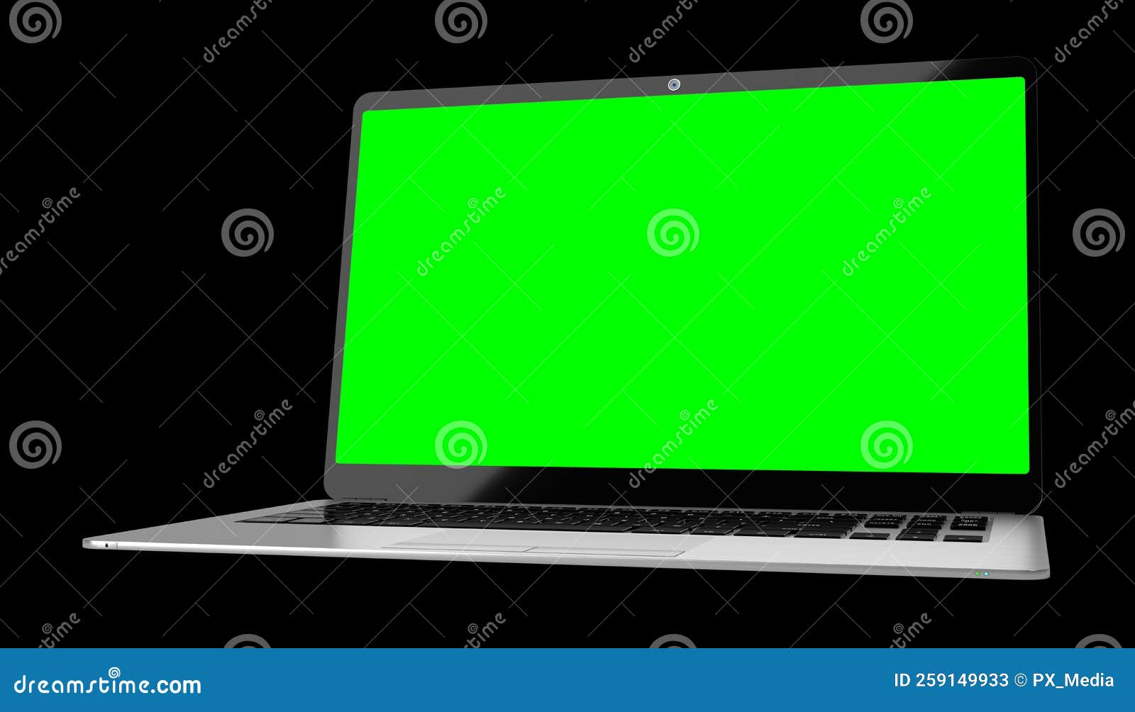 Modern Laptop with Empty Green Screen on Black Background - 3D ...
