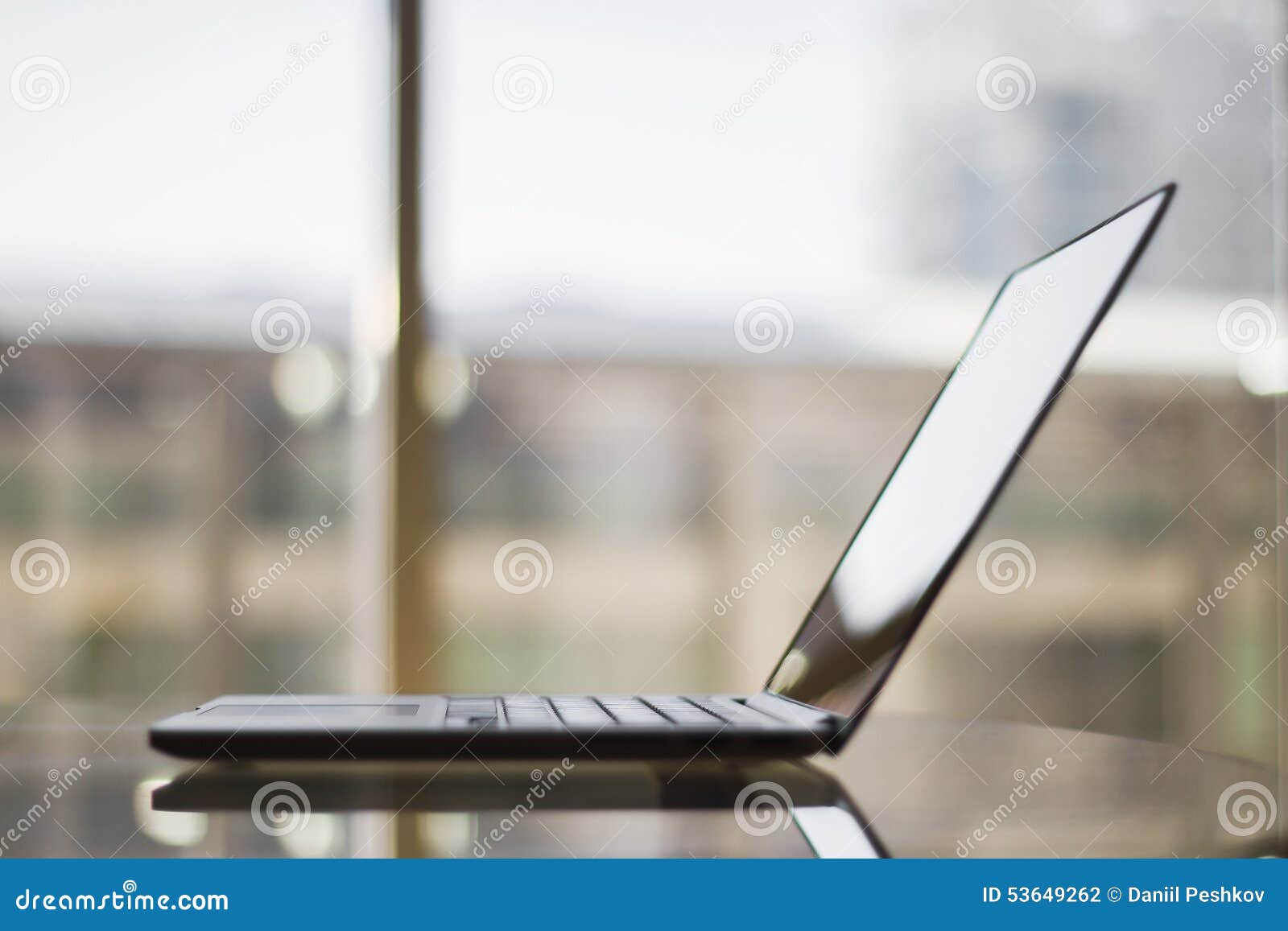 Modern Laptop on a Glass Table at Home Stock Photo - Image of book ...