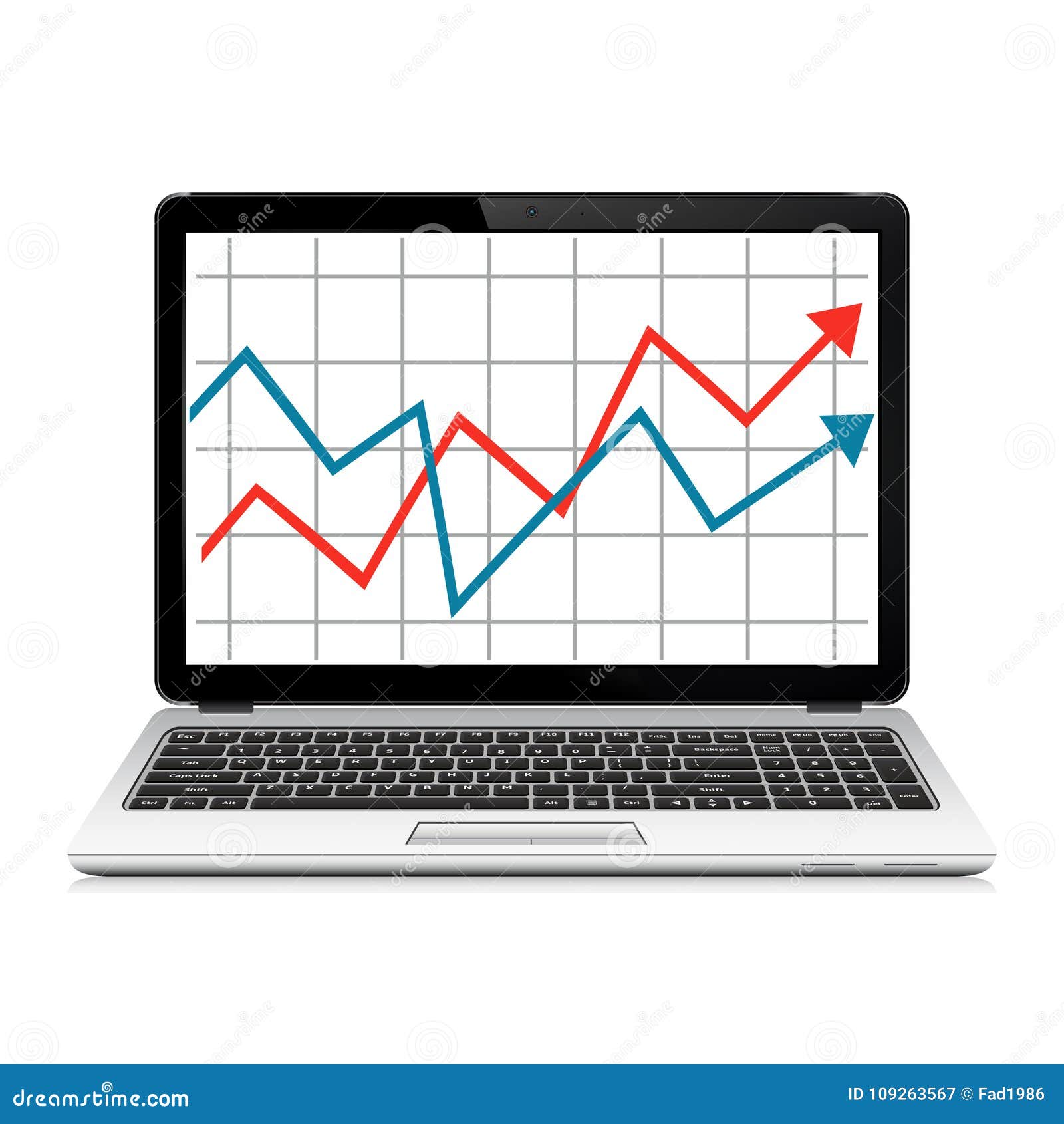 Modern Laptop With Graph On Screen. Finance Statistics Report ...
