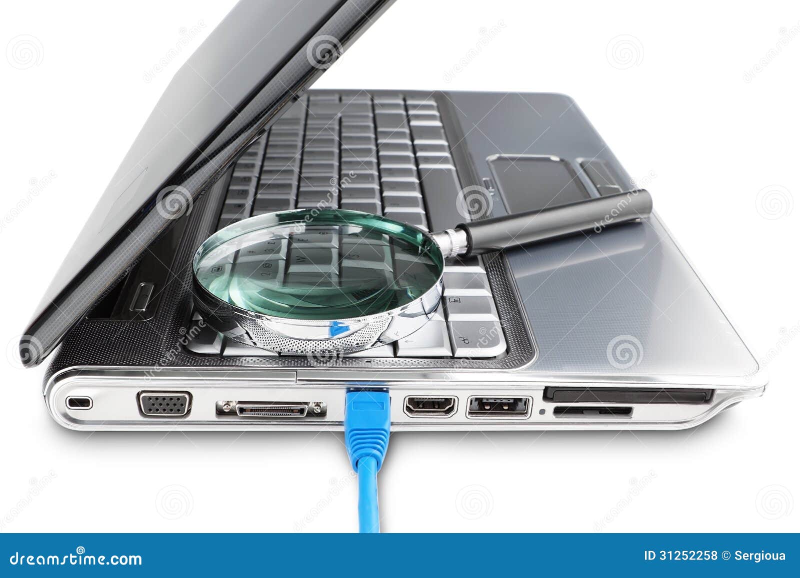 Modern Laptop and Internet Cable . Stock Photo - Image of information ...