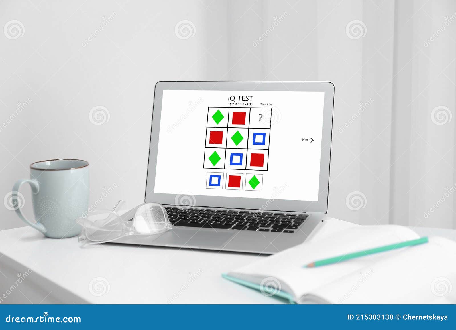Modern Laptop with IQ Test on Screen in Office Stock Photo - Image of ...