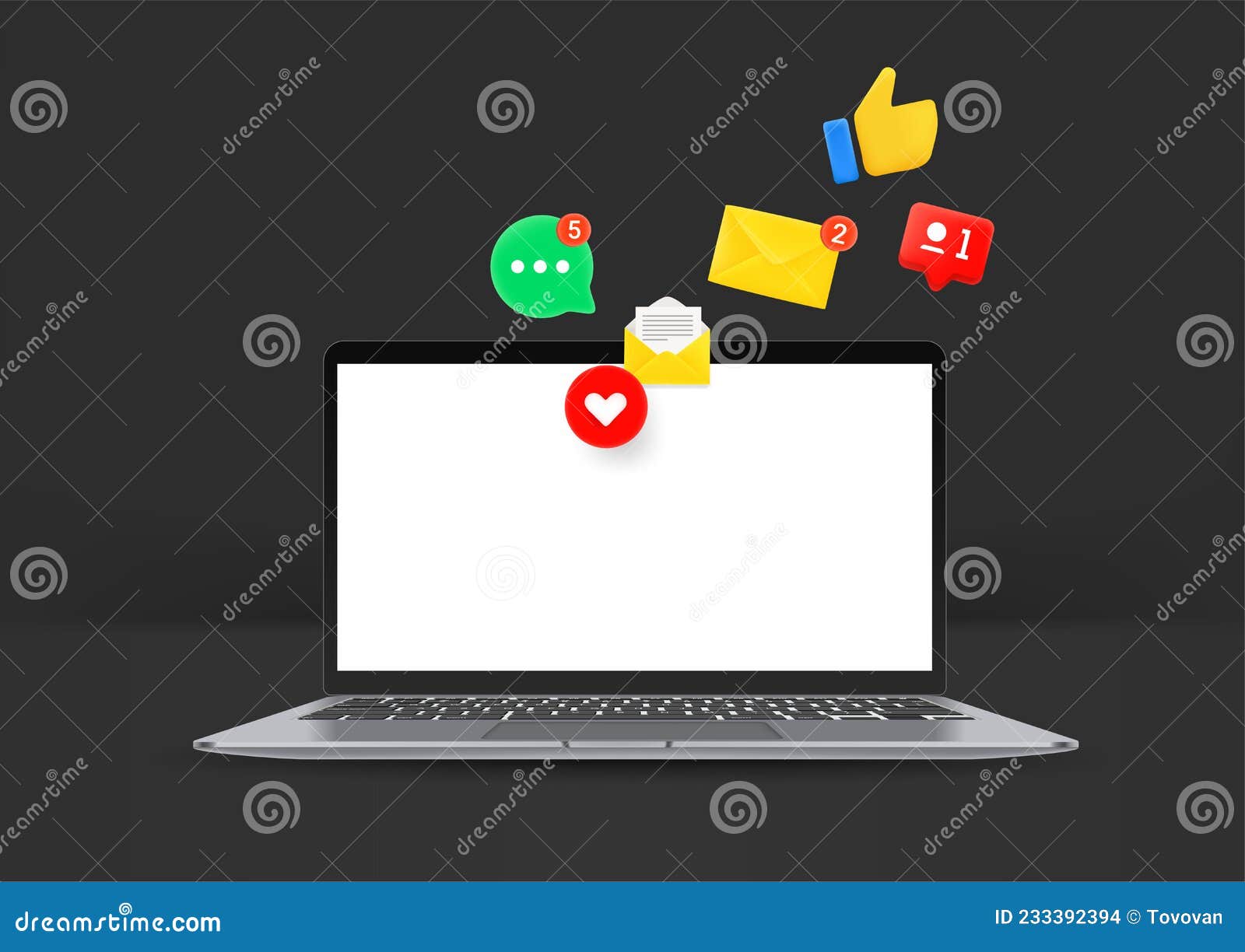 Modern Laptop Mockup with Notifications Stock Vector - Illustration of ...