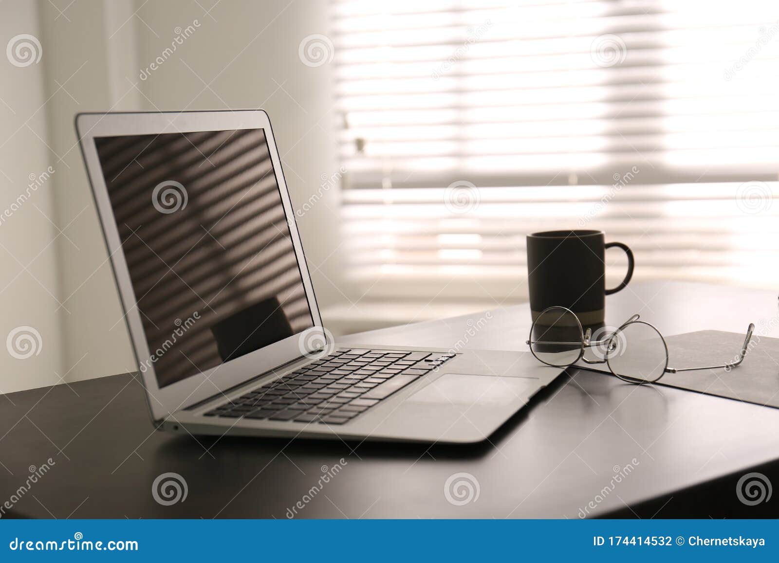 Modern Laptop on Office Table. Stylish Workplace Stock Photo - Image of ...