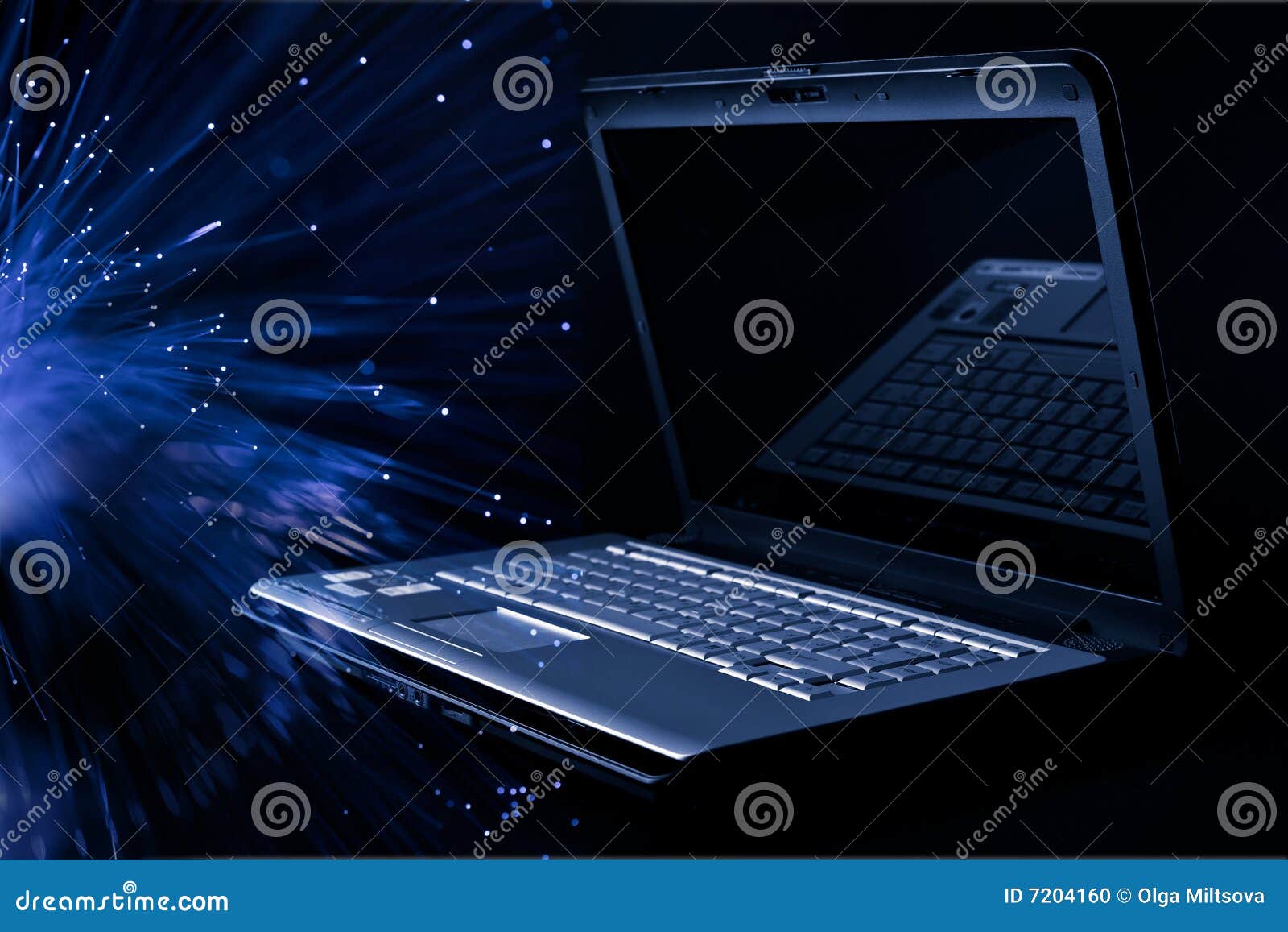 Modern Laptop Over Black Background Stock Photo - Image of internet ...