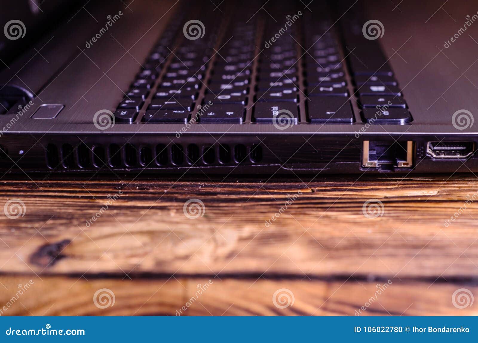Modern Laptop on Rustic Wooden Table Stock Photo - Image of background ...