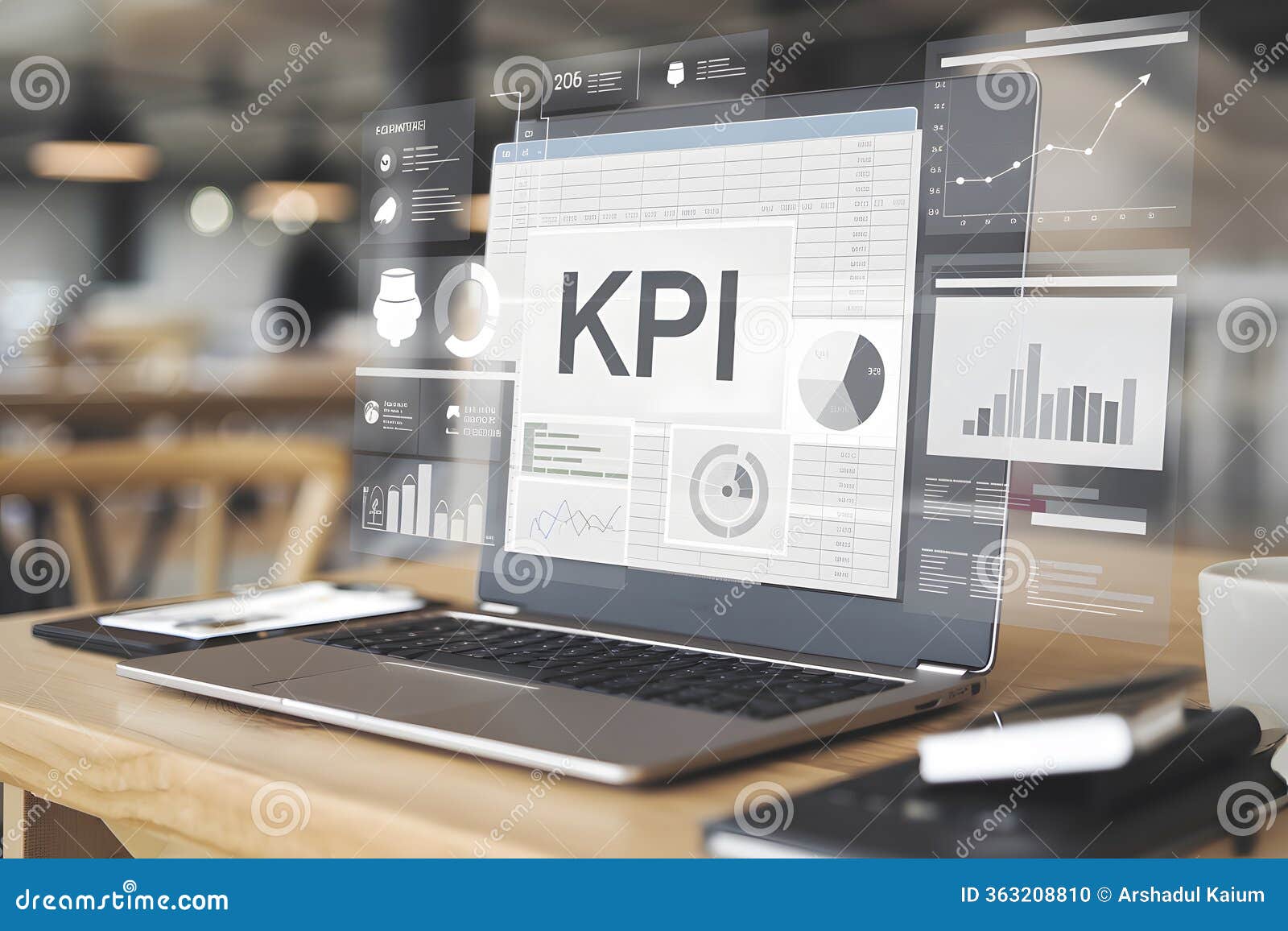 Laptop Screen Displays Key Performance Indicators Modern Business ...